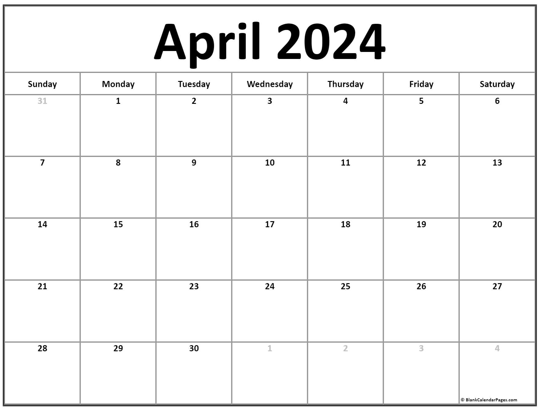 April Blank Calendar 2024 Easy To Use Calendar App 2024