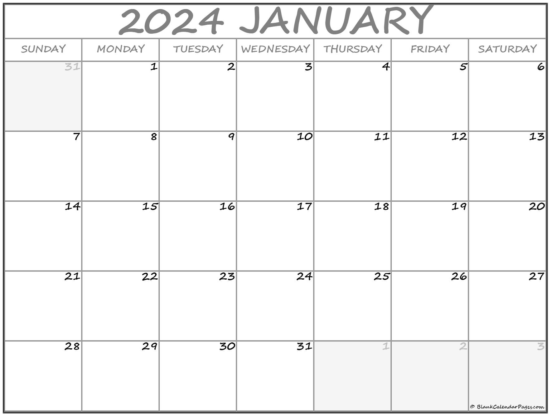 January 2024 Calendar Printable Printable Blank World
