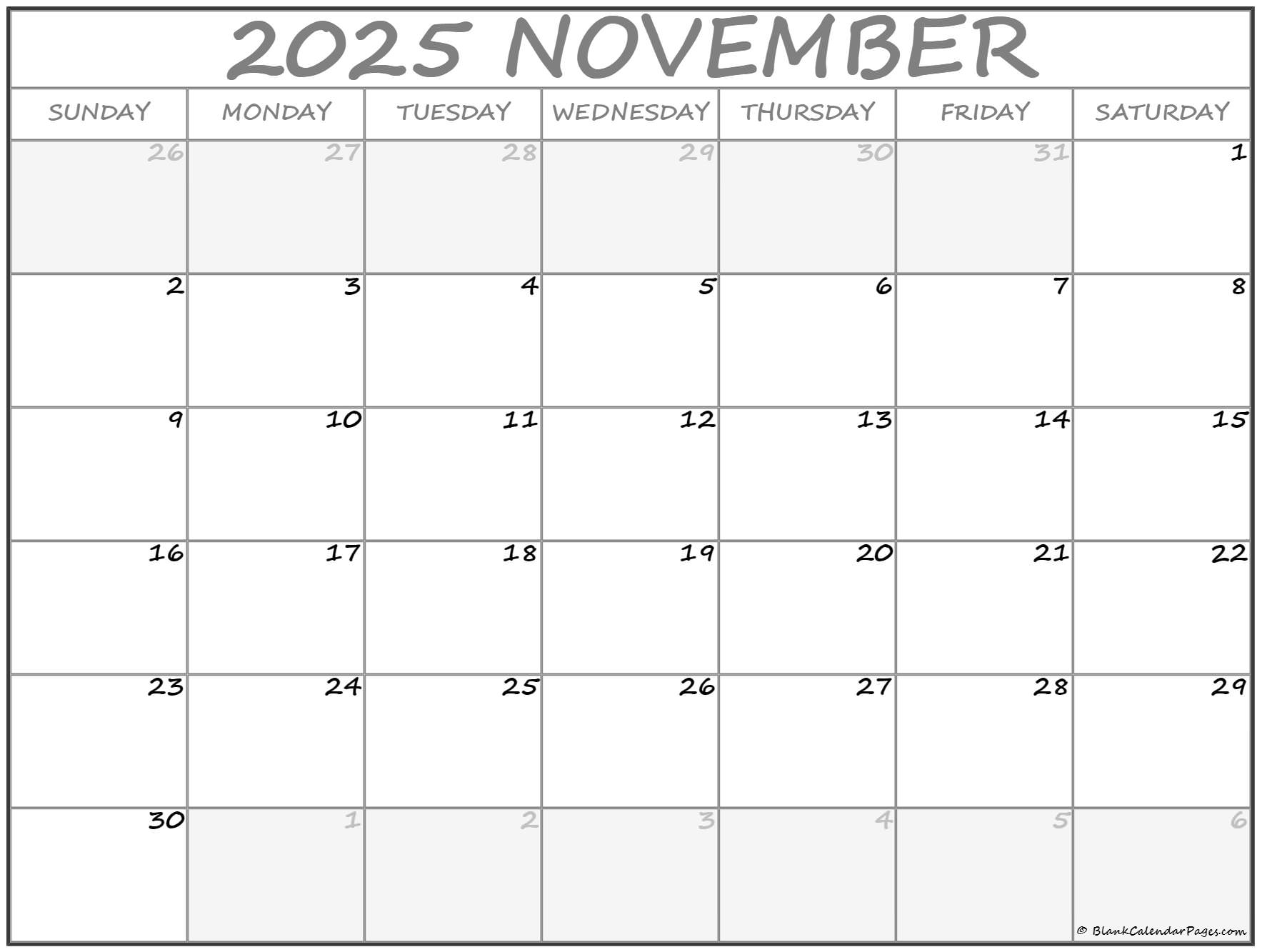 Blank November 2020 Calendar Printable Calendar Templates