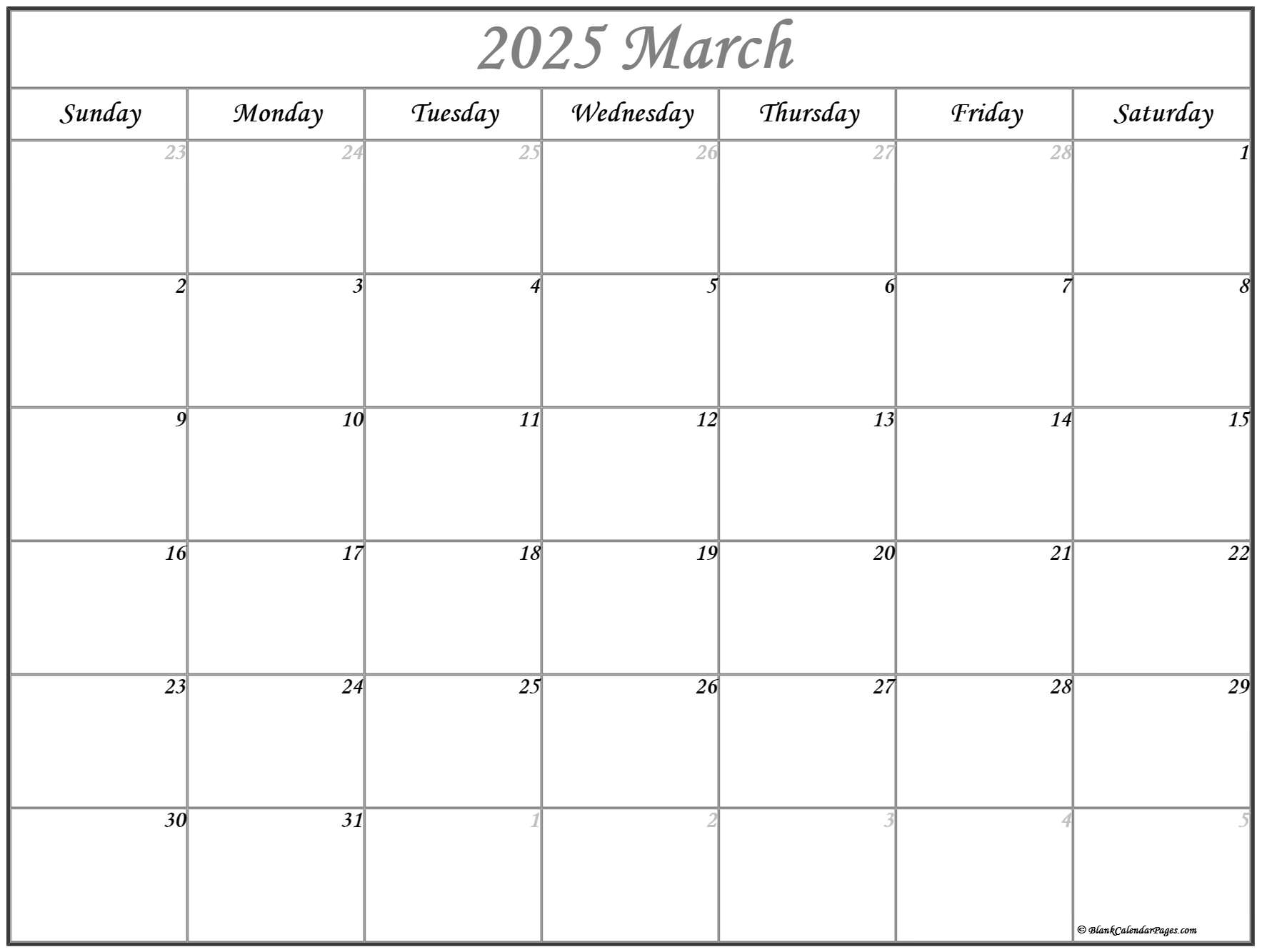Blank March 2023 Printable Calendar Printable World Holiday