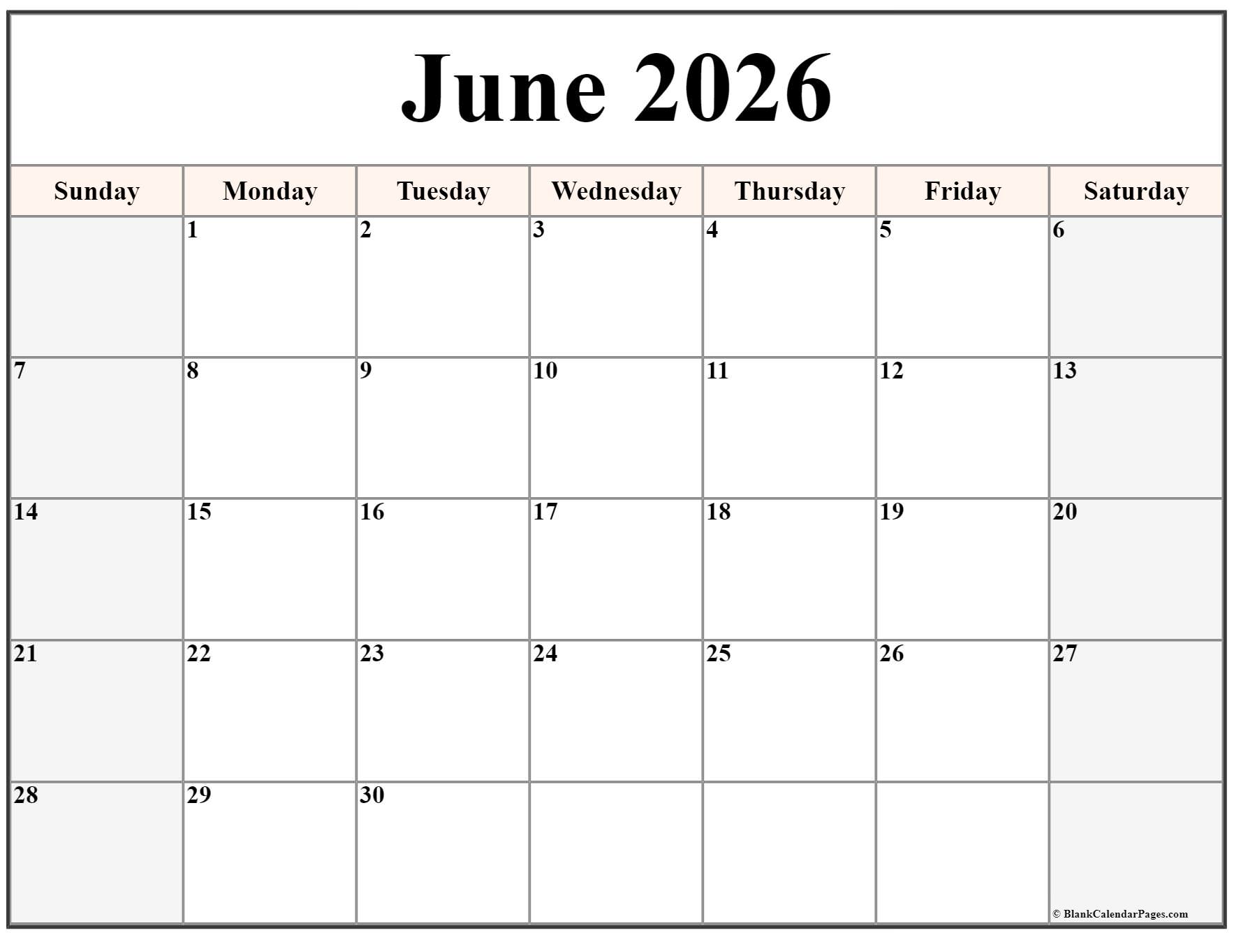 June 2026 Calendar Free Printable Calendars
