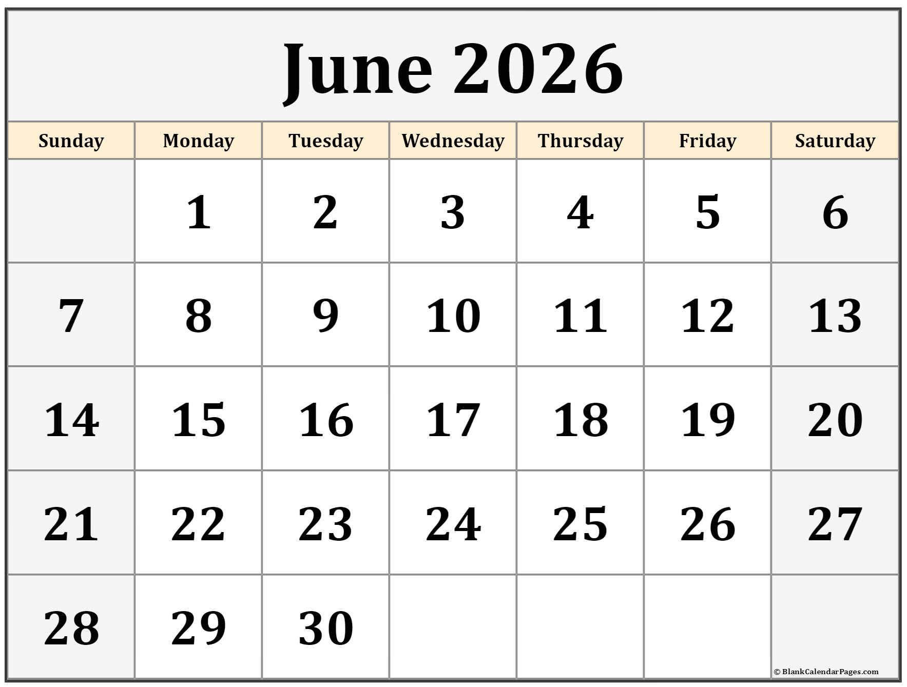 2026 June Printable Calendar Free 2025 Calendar Printable