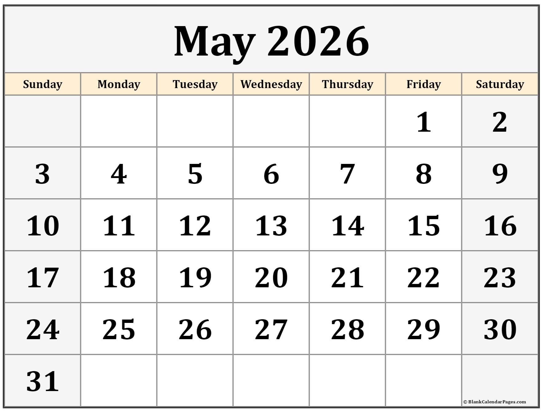 Free Monthly Calendar 2026 Printable