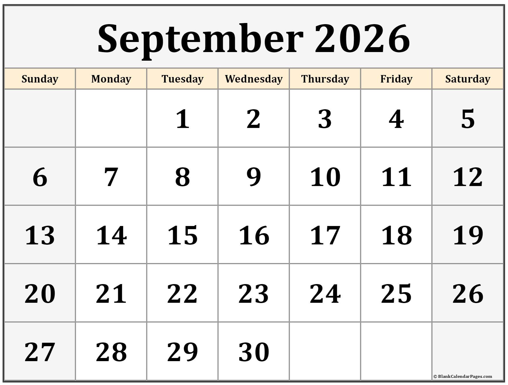 September 2026 Calendar Free Printable Calendars September 2026 Calendar Free Printable Calendars