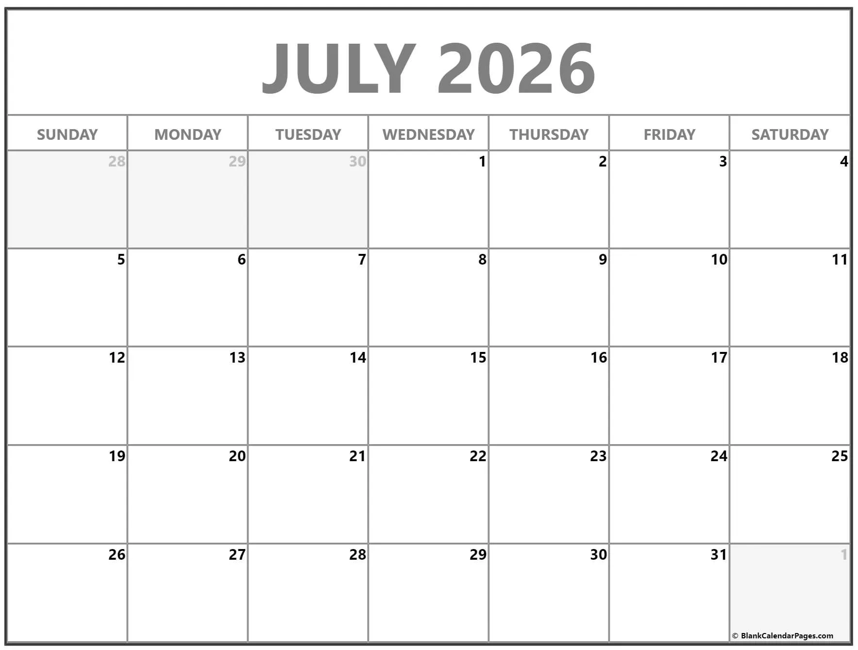 July 2026 Calendar Printable Pdf Plan Your Month With Ease Calendars 123