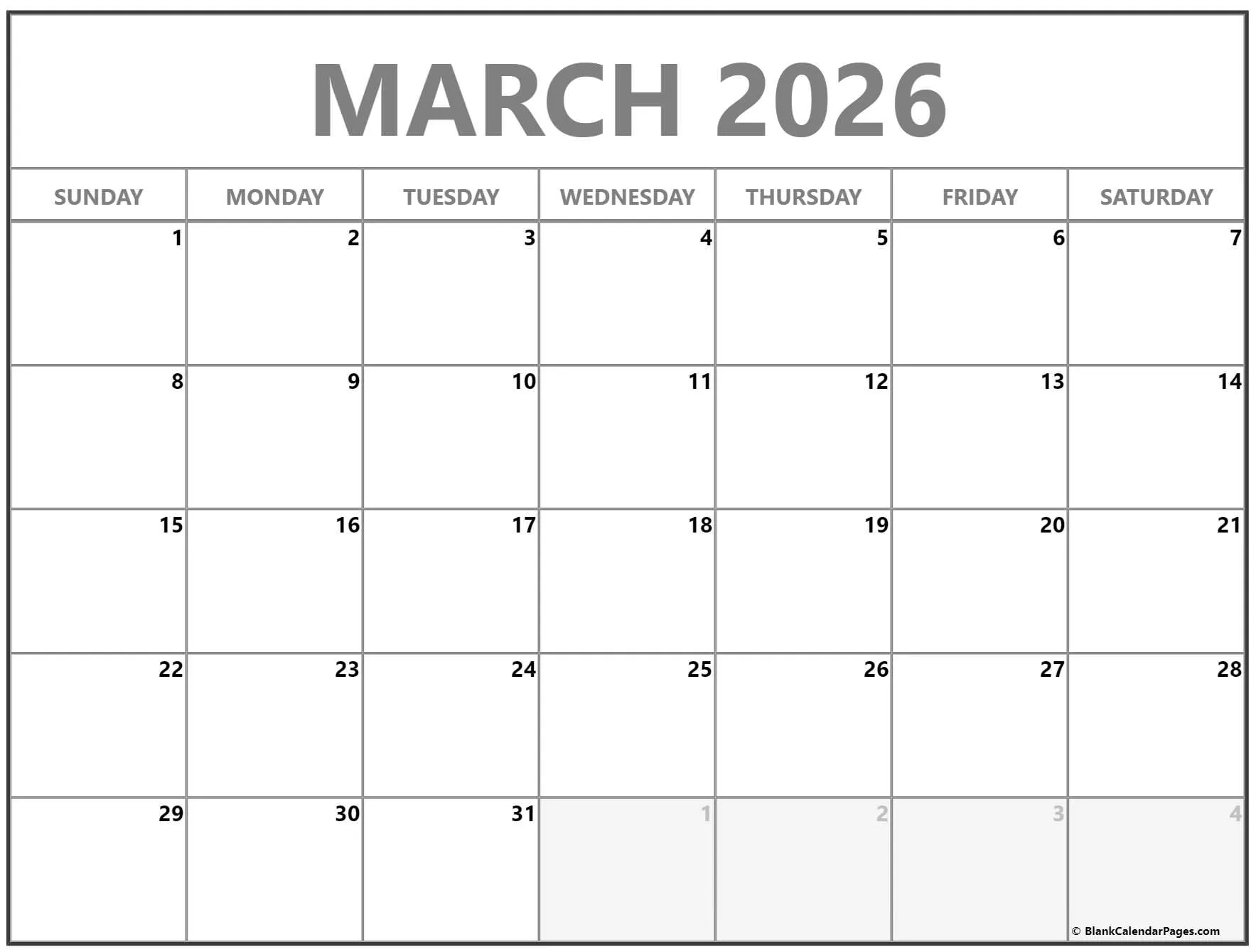 March 2026 Calendar Free Printable Calendars March 2026 Calendar Free Printable Calendars