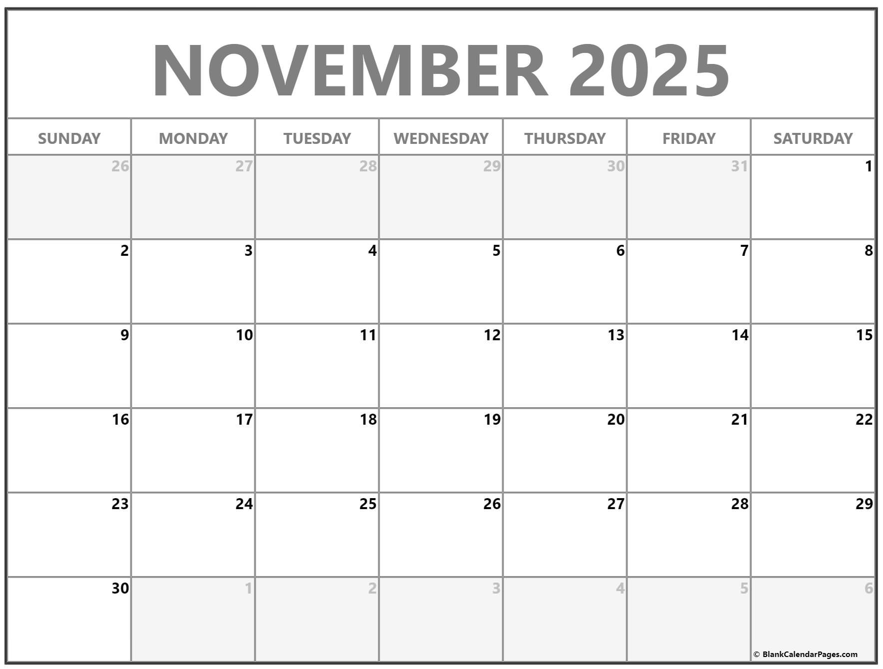 November 2025 Calendar Free Printable Calendars