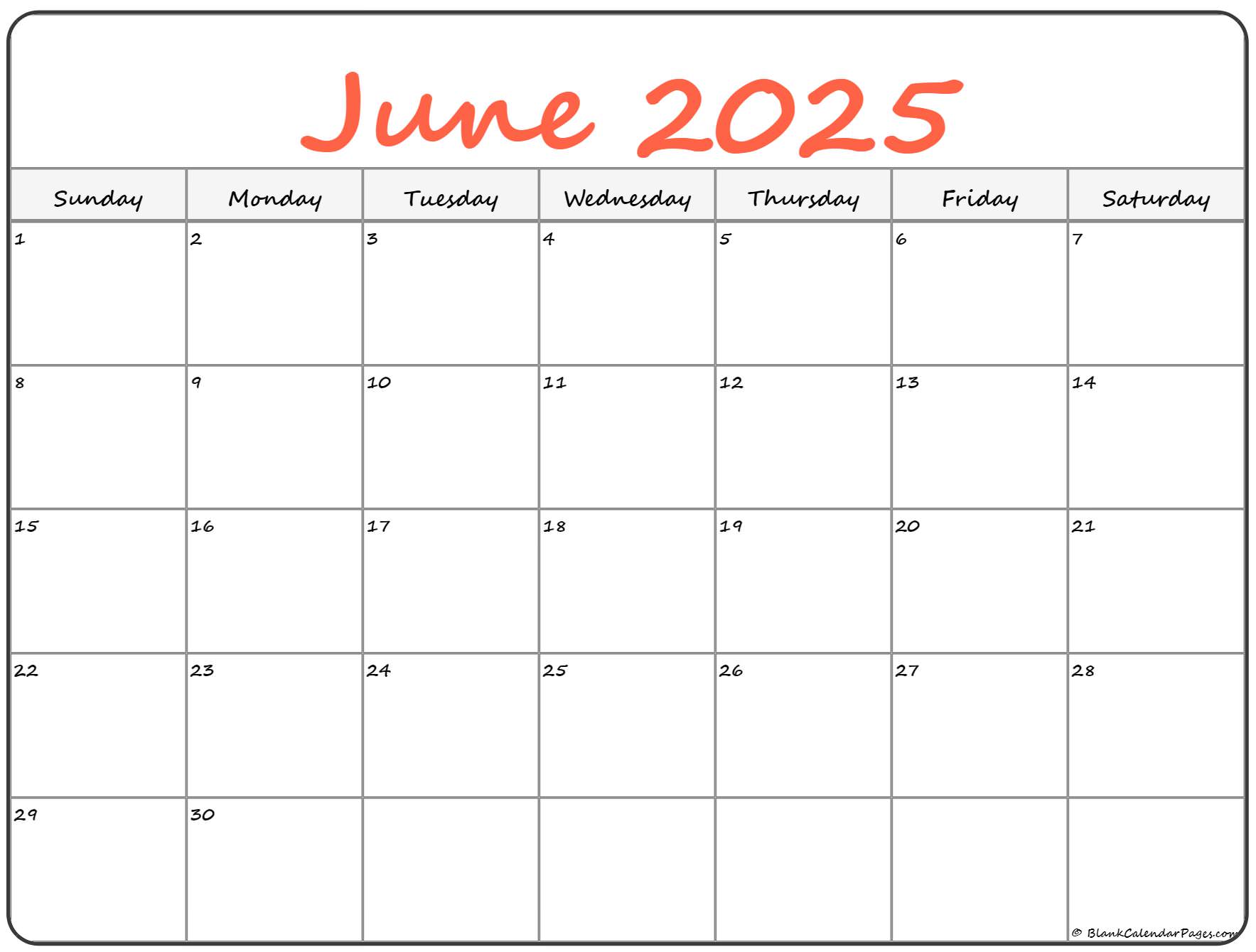 2023 June Calendar Printable Printable Blank World