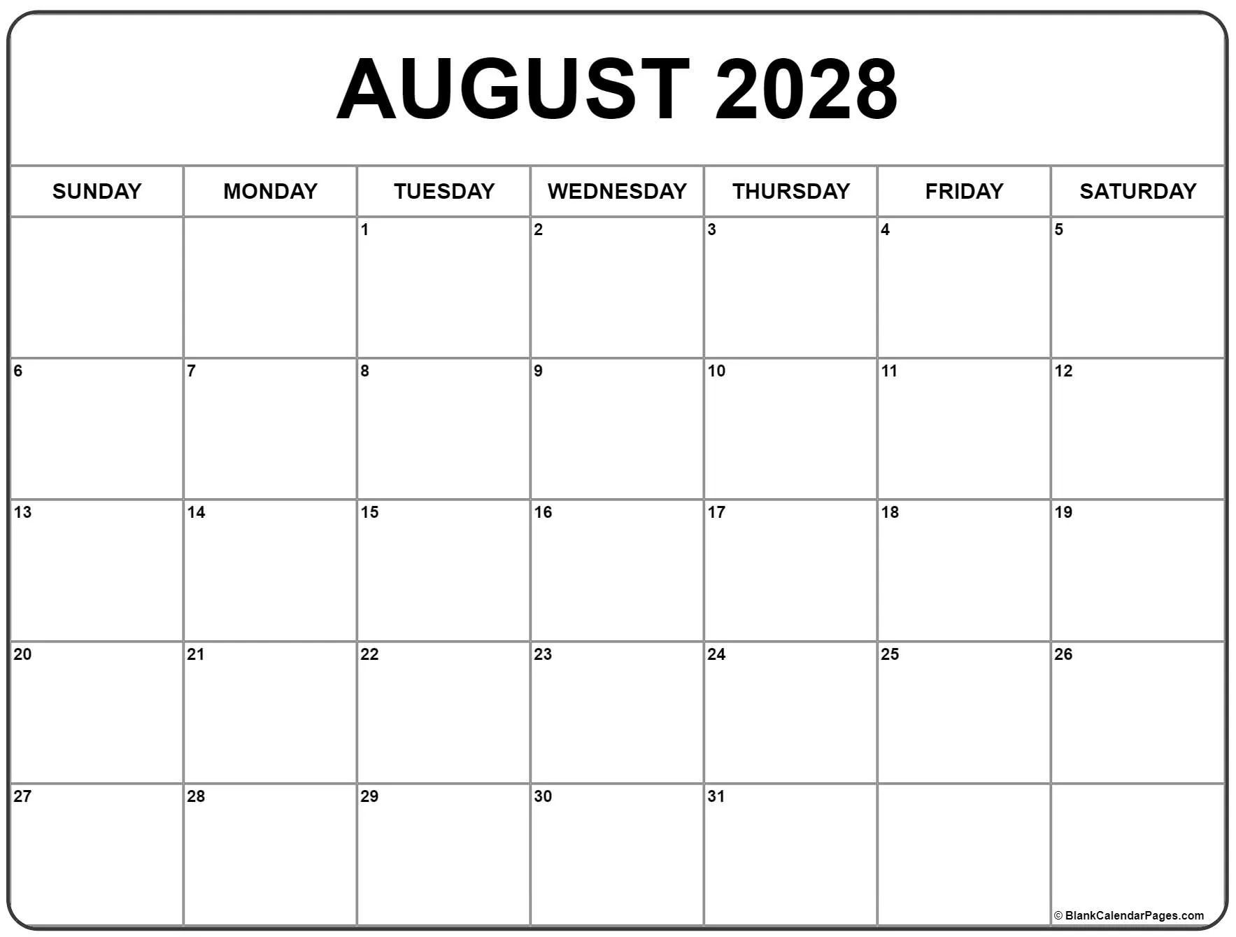 August 2028 calendar | free printable calendars