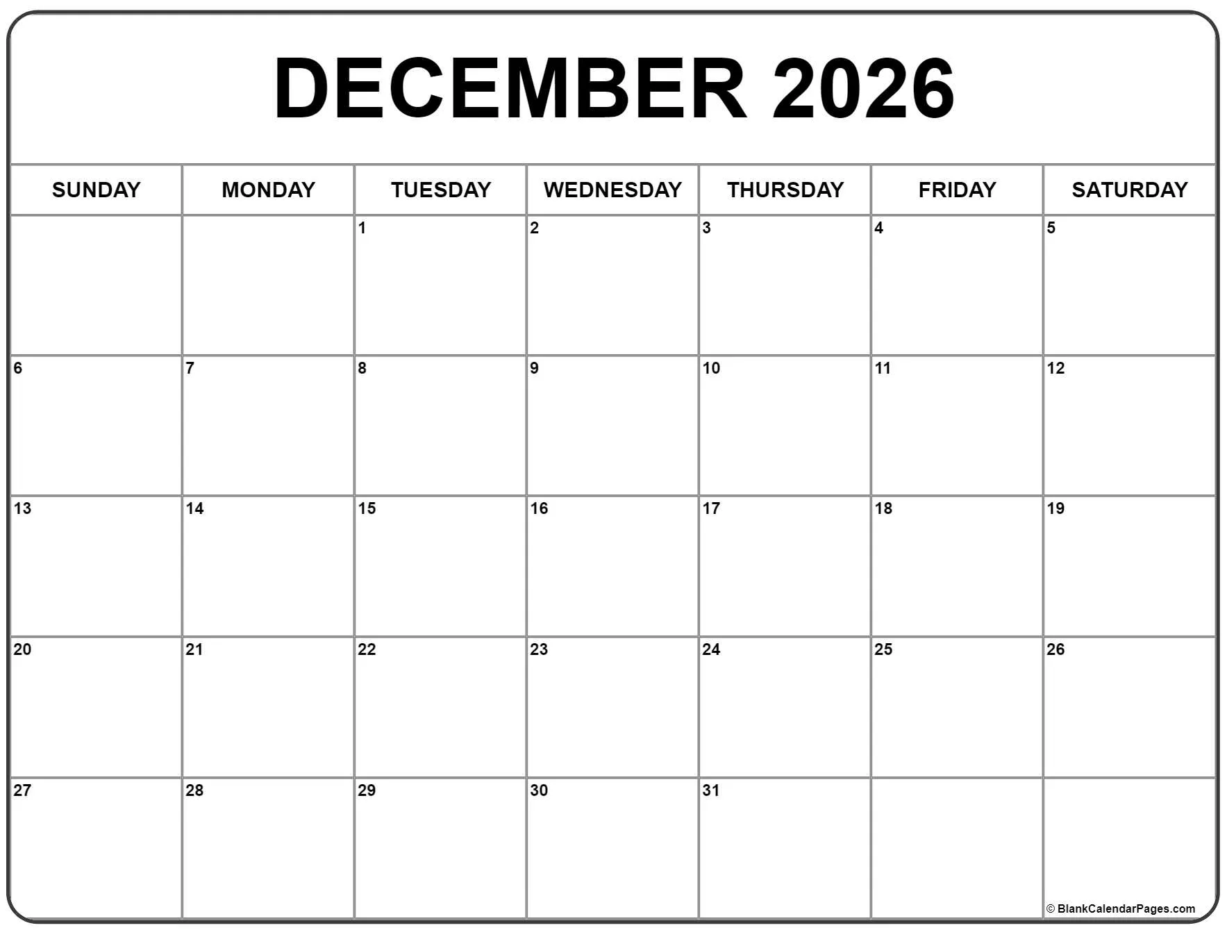 December 2026 calendar | free printable calendar