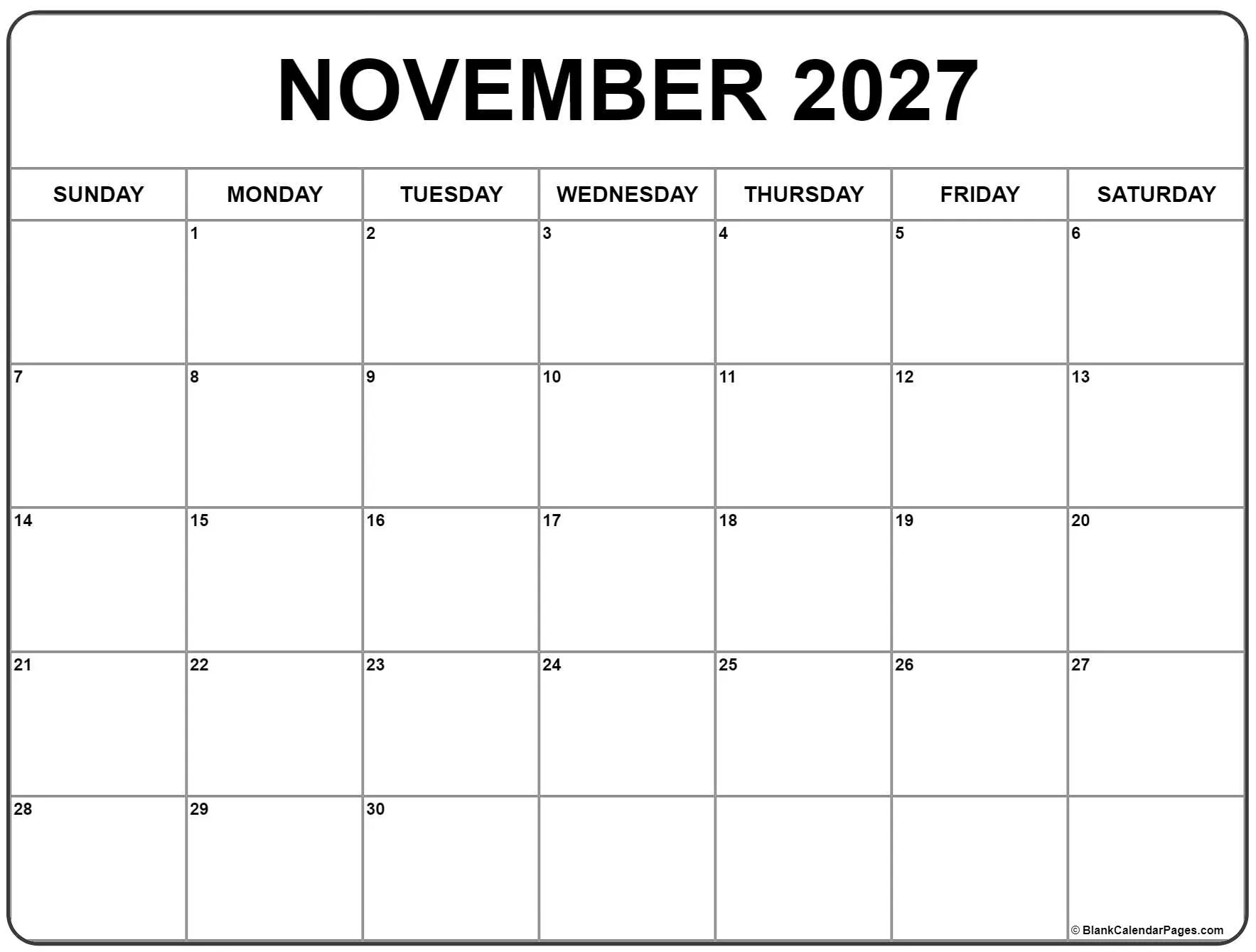 November 2027 calendar | free printable calendar