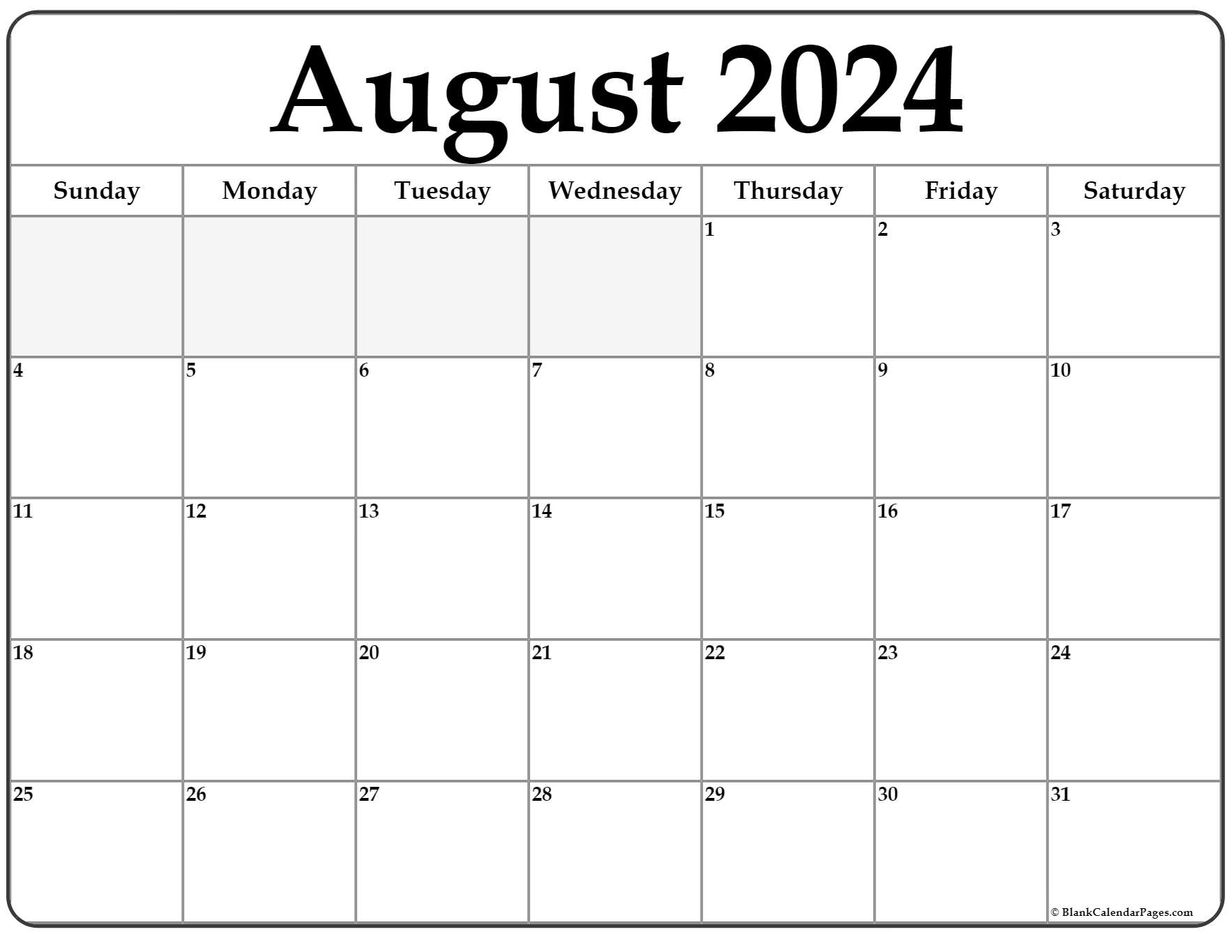August 2024 Calendar Free Printable Calendars