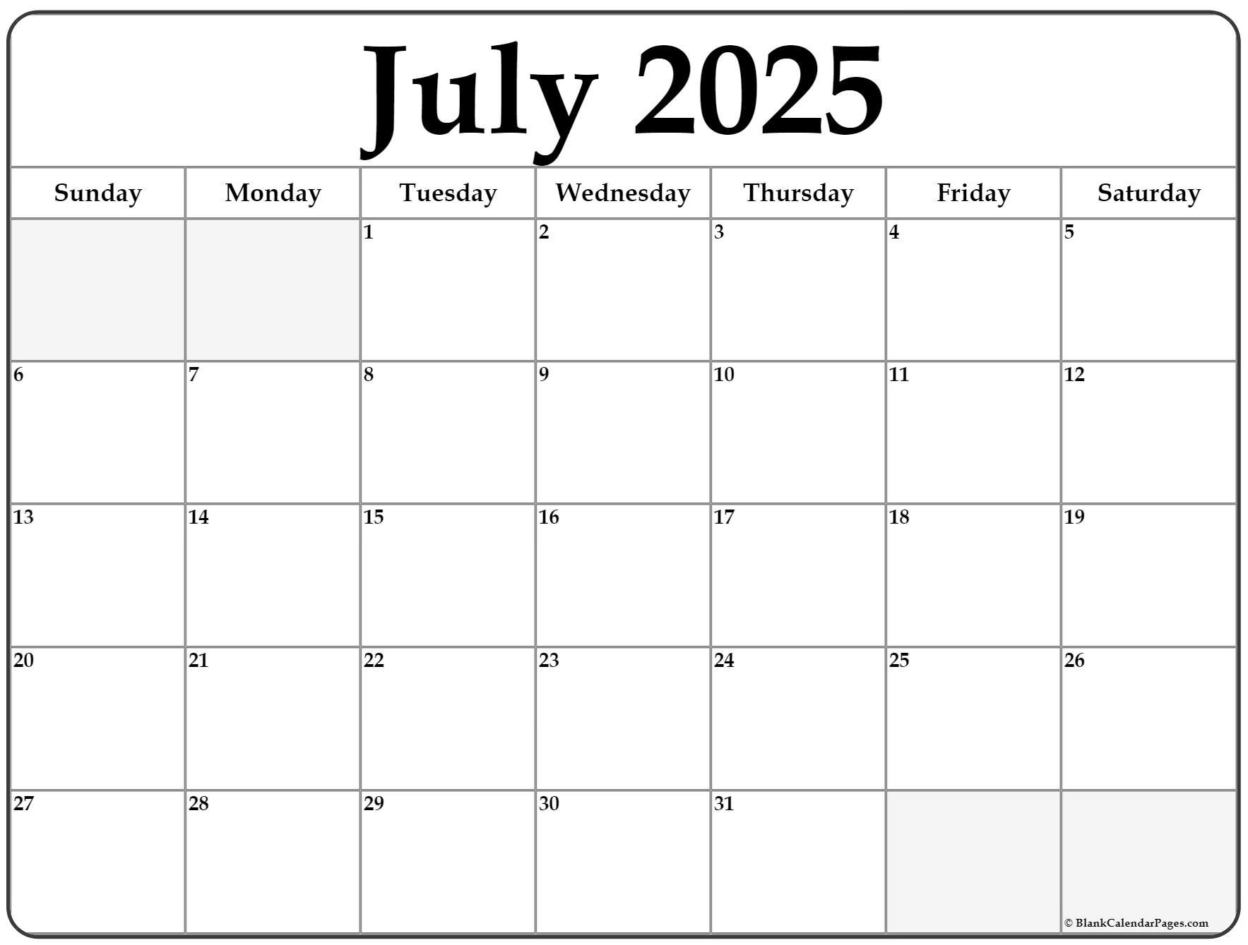 July 2023 Calendar Printable