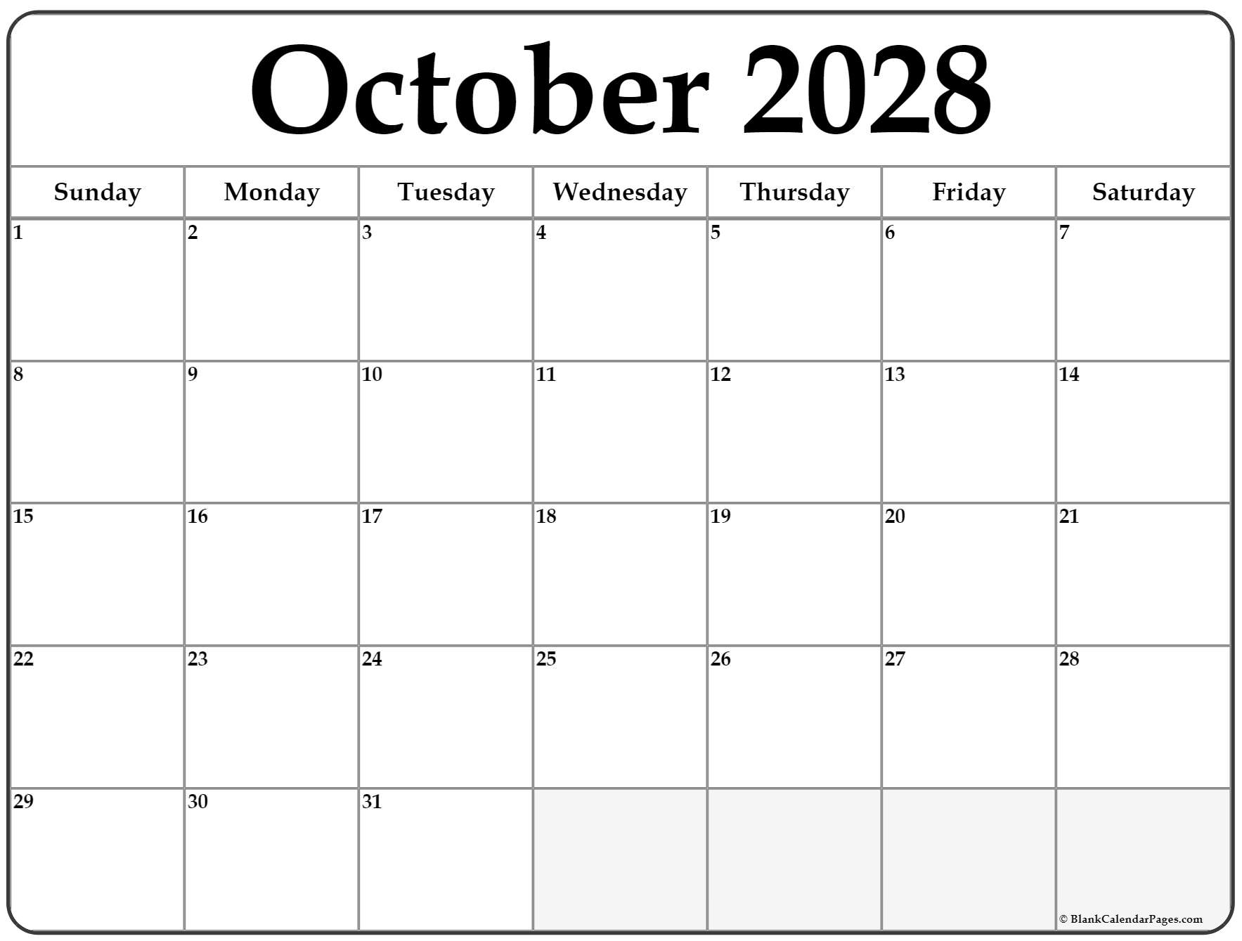 October 2028 calendar | free printable calendar