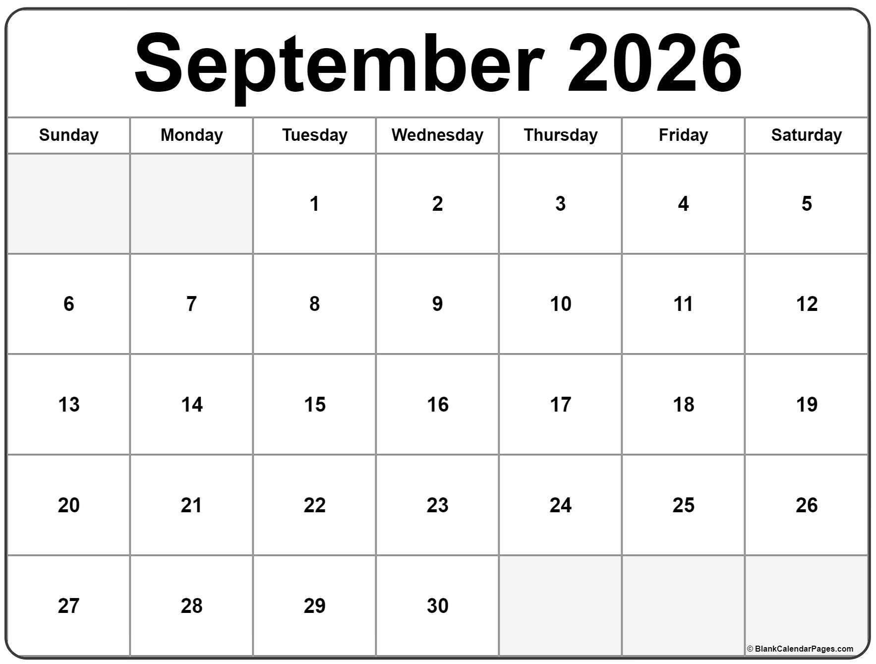 September 2026 Calendar Free Printable Calendars