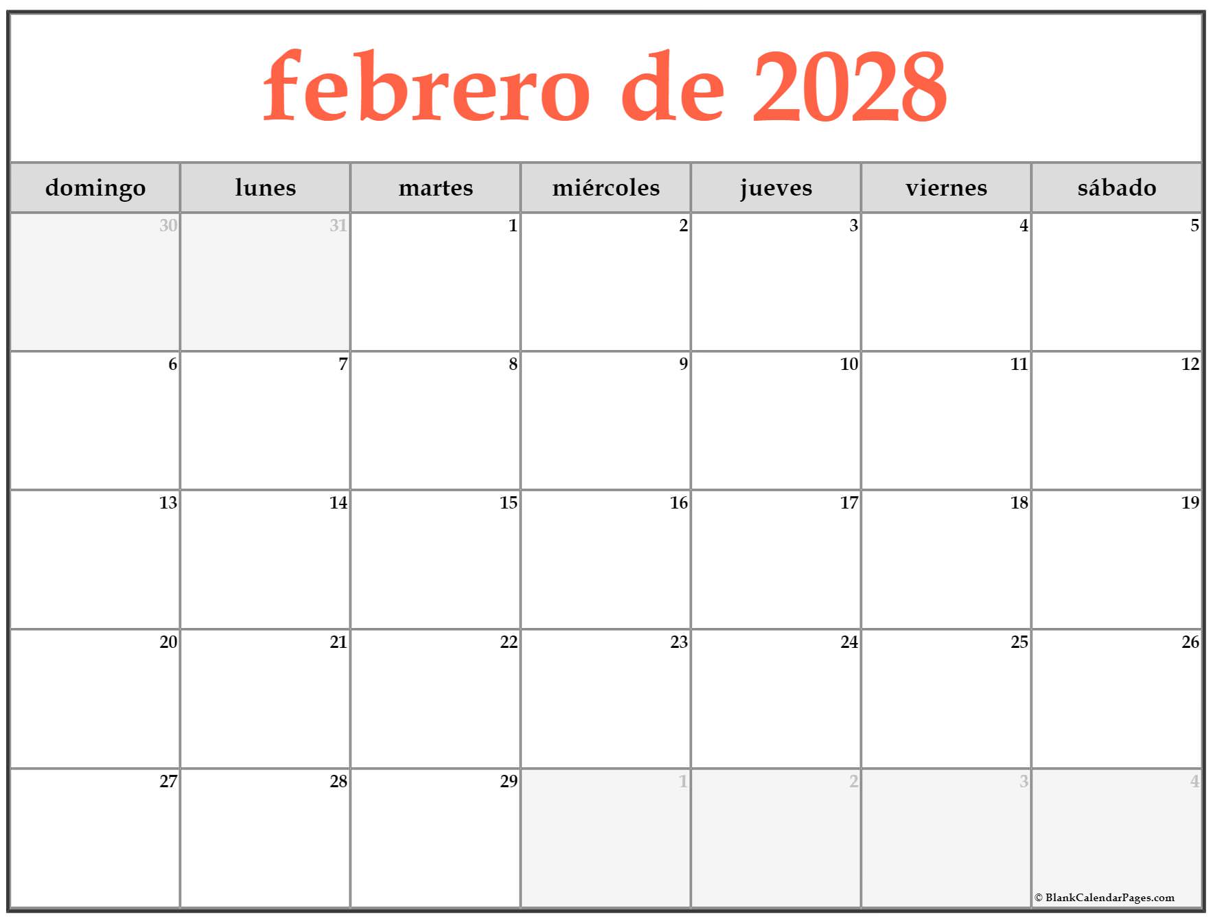 febrero de 2028 calendario gratis | Calendario febrero