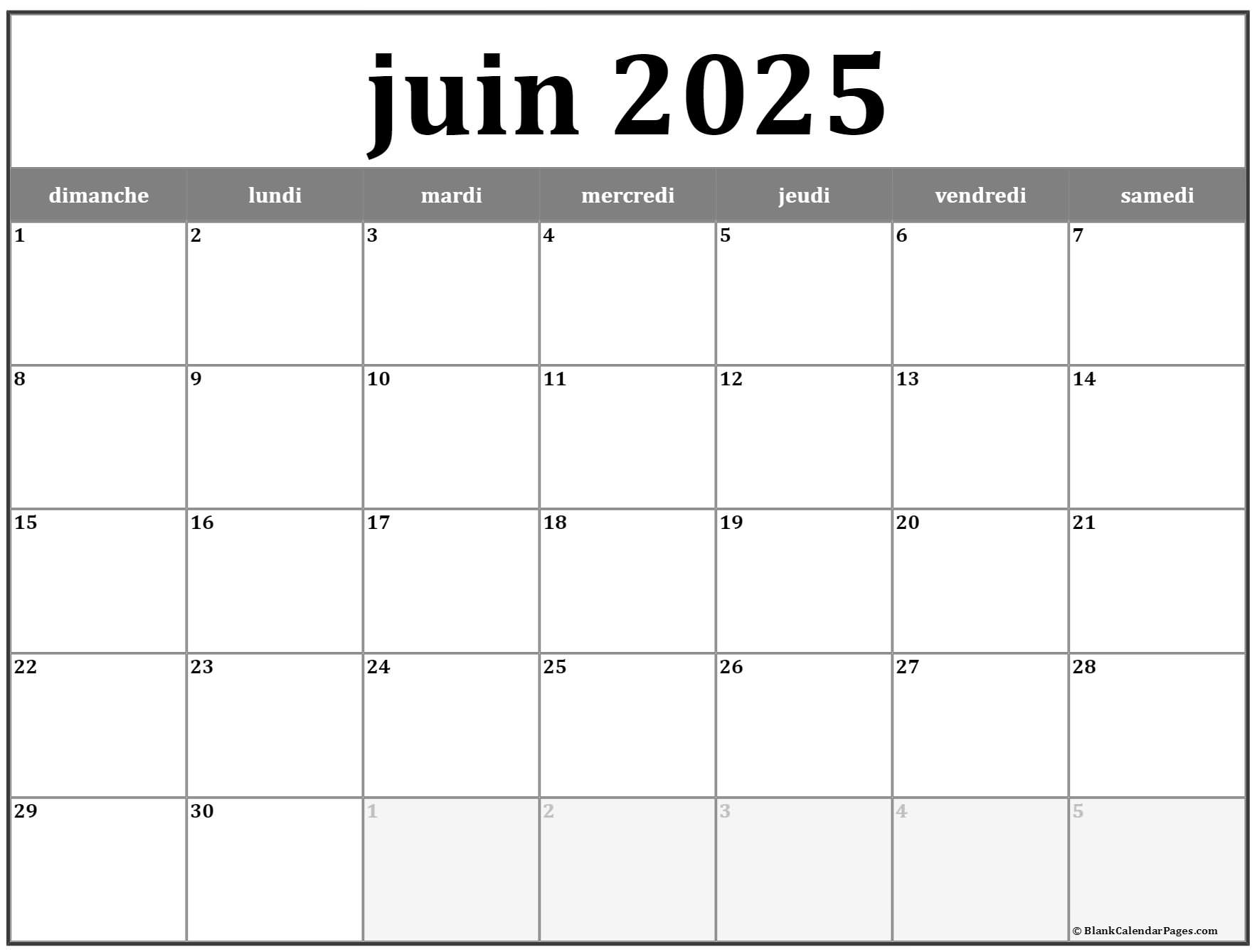 Juin 2025 Calendrier Imprimable Calendrier Gratuit