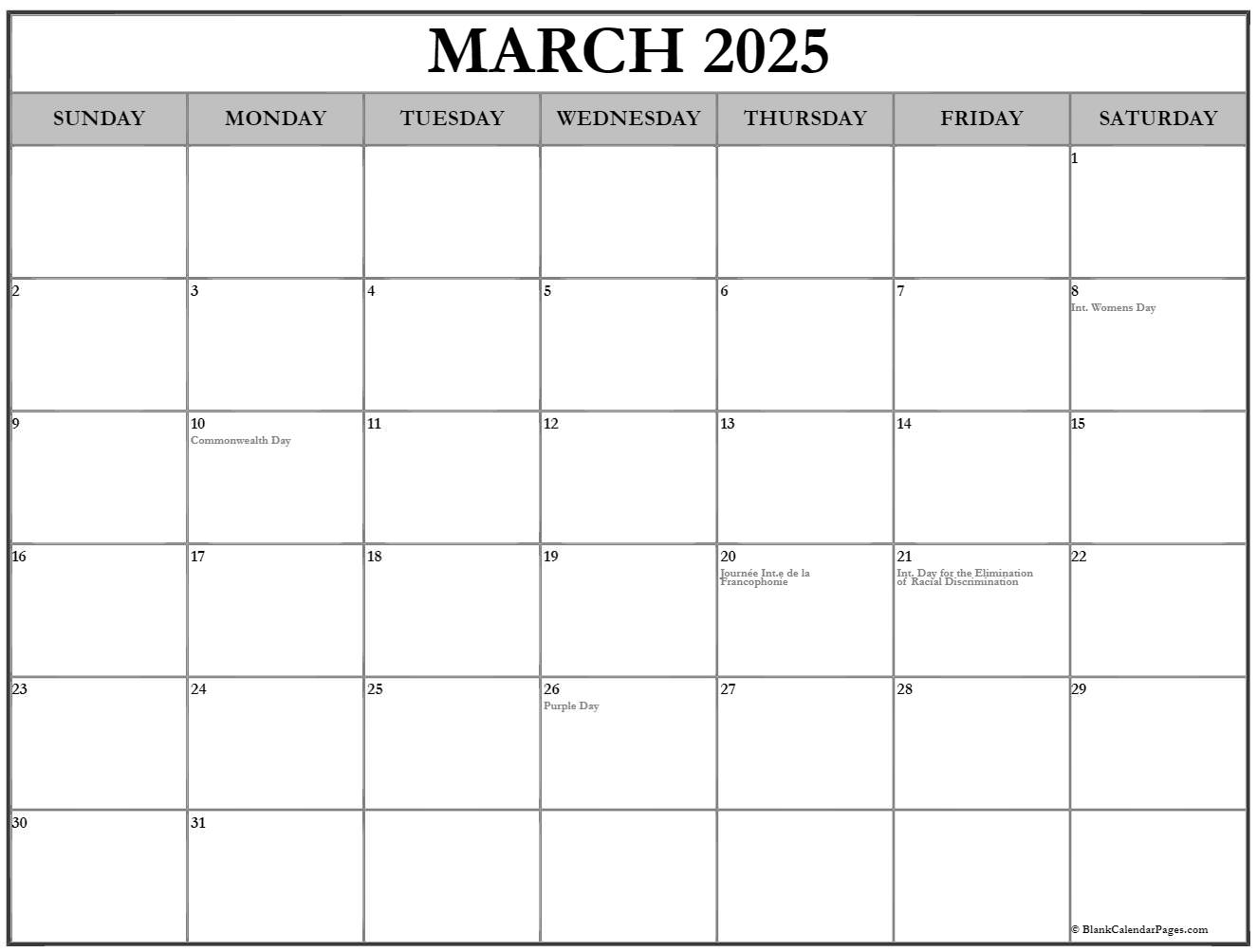 March 2023 With Holidays Calendar