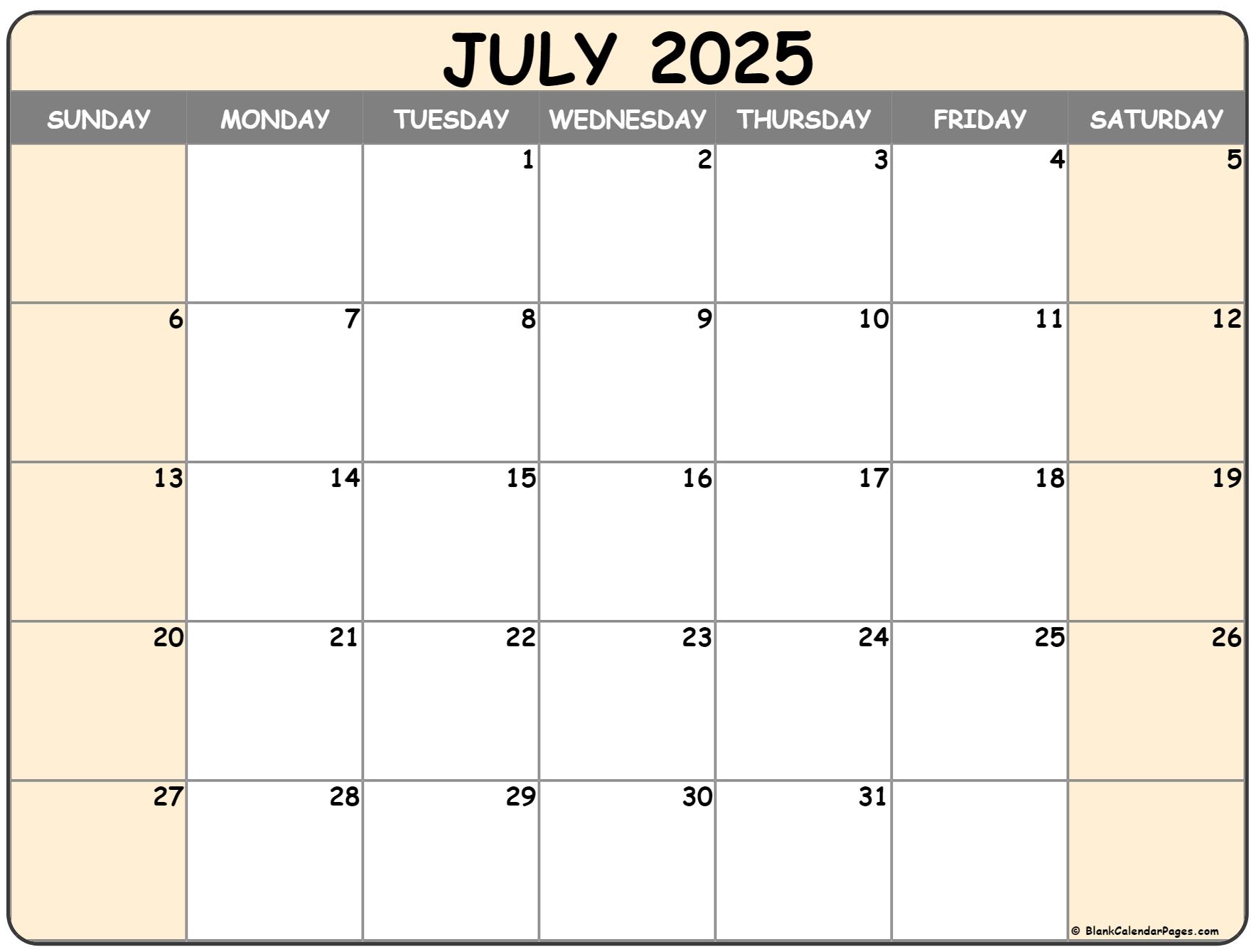 Printable Calendar July 2023 Printable World Holiday