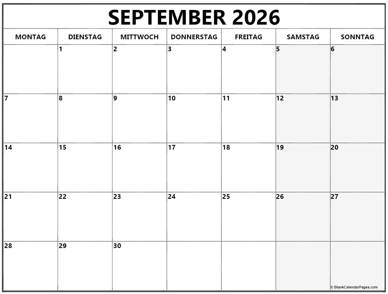 September 2026 Kalender Auf Deutsch Kalender 2026 September 2026 Kalender Auf Deutsch Kalender 2026