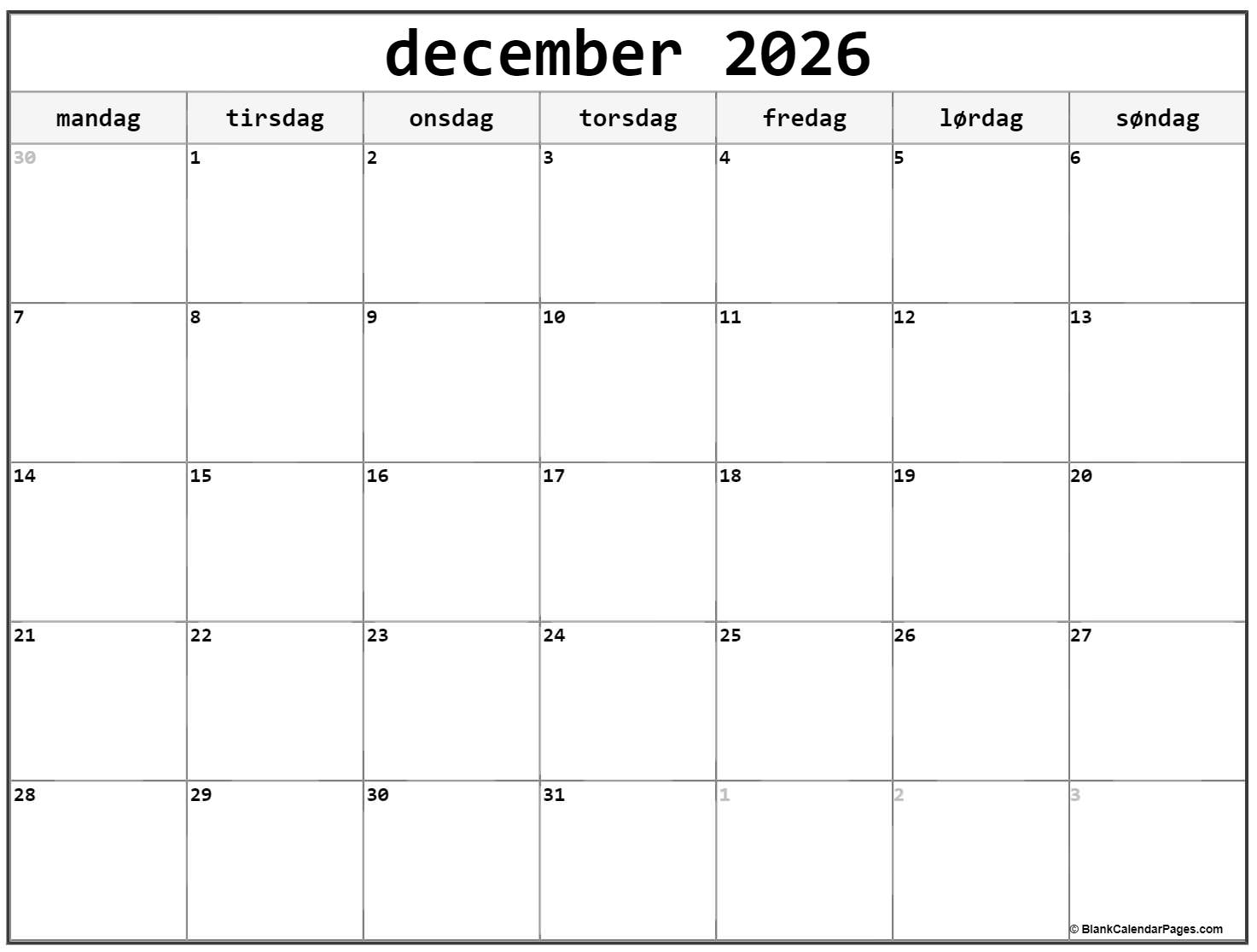 december 2020 kalender Dansk | Kalender december