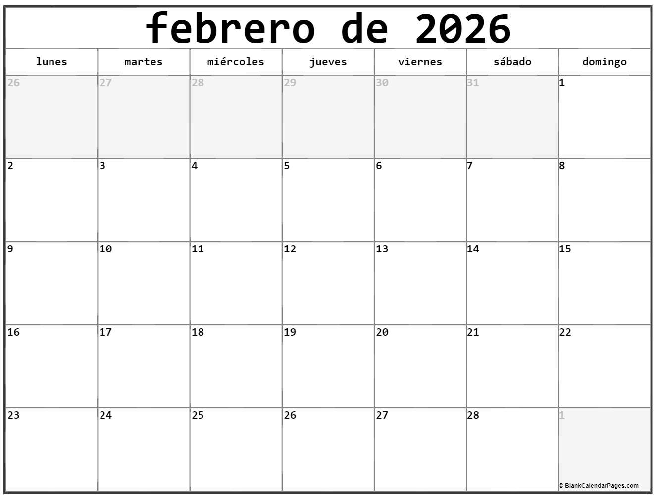 febrero de 2020 calendario gratis | Calendario febrero
