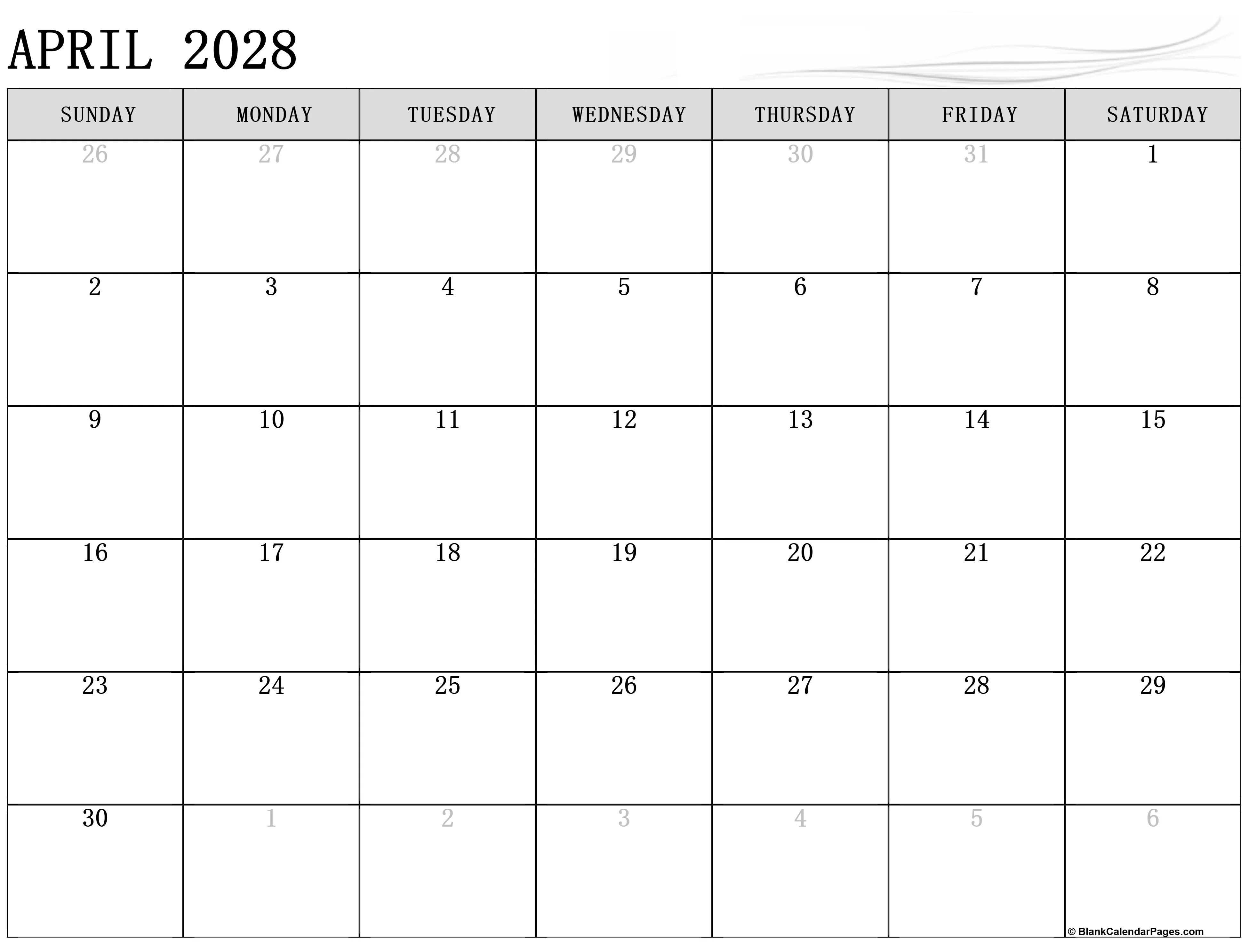 April 2028 calendar | free printable calendar