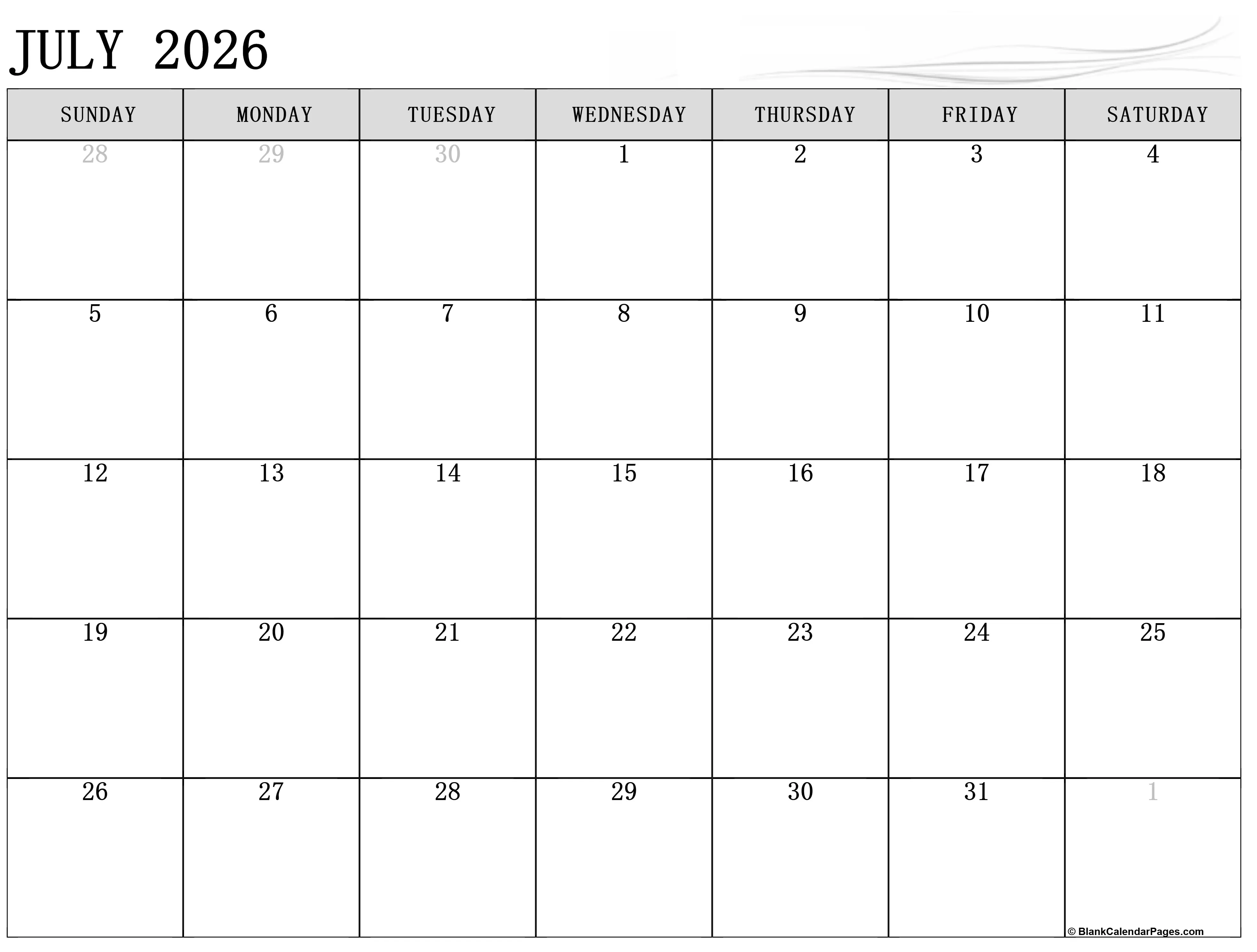 July 2026 calendar | free printable calendar