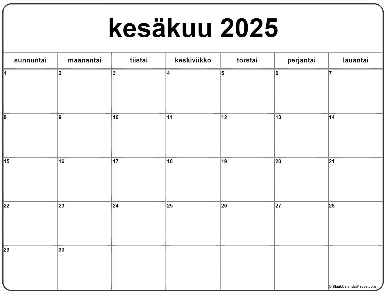 kesäkuu 2025 tulostettava kalenteri suomeksi | kalenteri kesäkuu