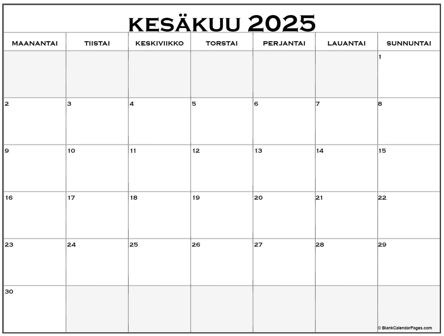 kesäkuu 2025 tulostettava kalenteri suomeksi | kalenteri kesäkuu
