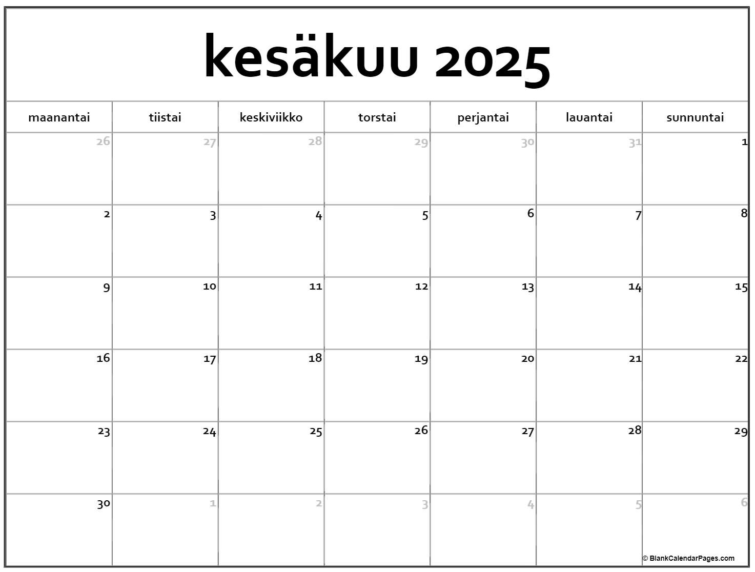 kesäkuu 2025 tulostettava kalenteri suomeksi | kalenteri kesäkuu