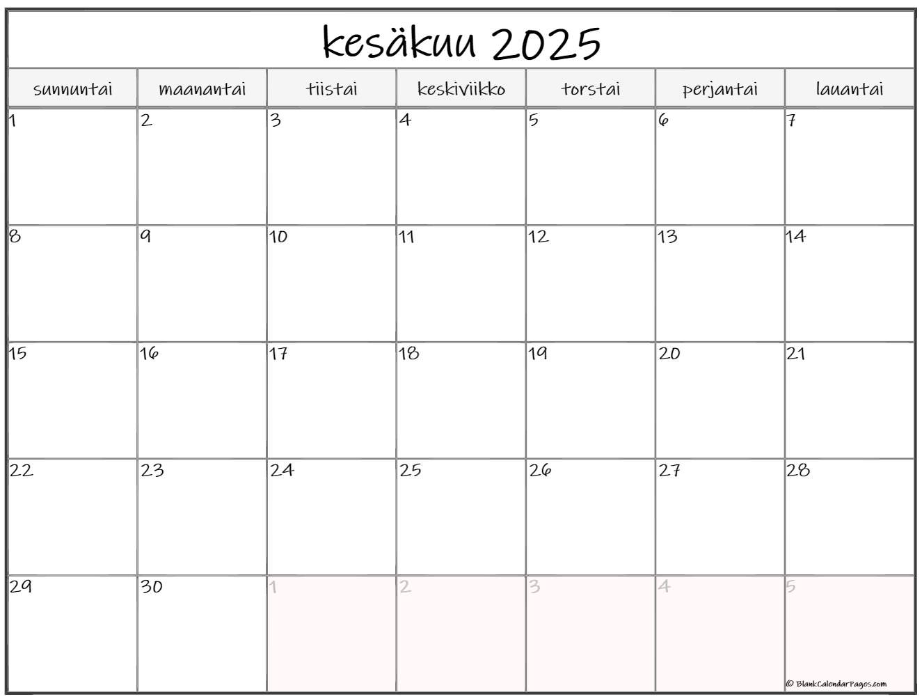 kesäkuu 2025 tulostettava kalenteri suomeksi | kalenteri kesäkuu