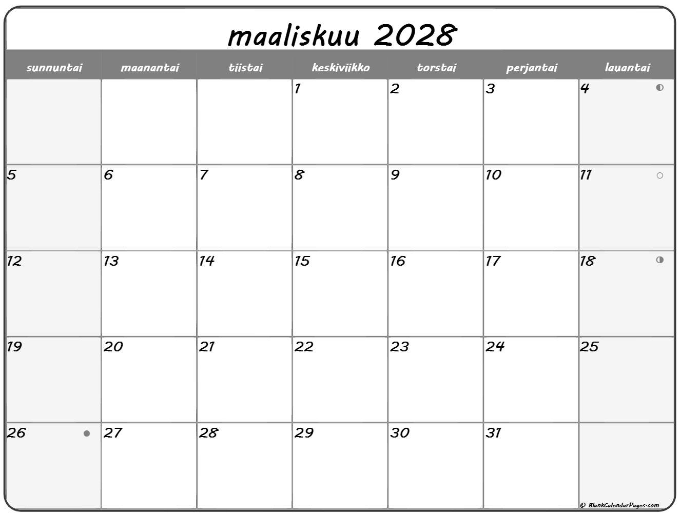 maaliskuu 2028 tulostettava kalenteri suomeksi | kalenteri maaliskuu