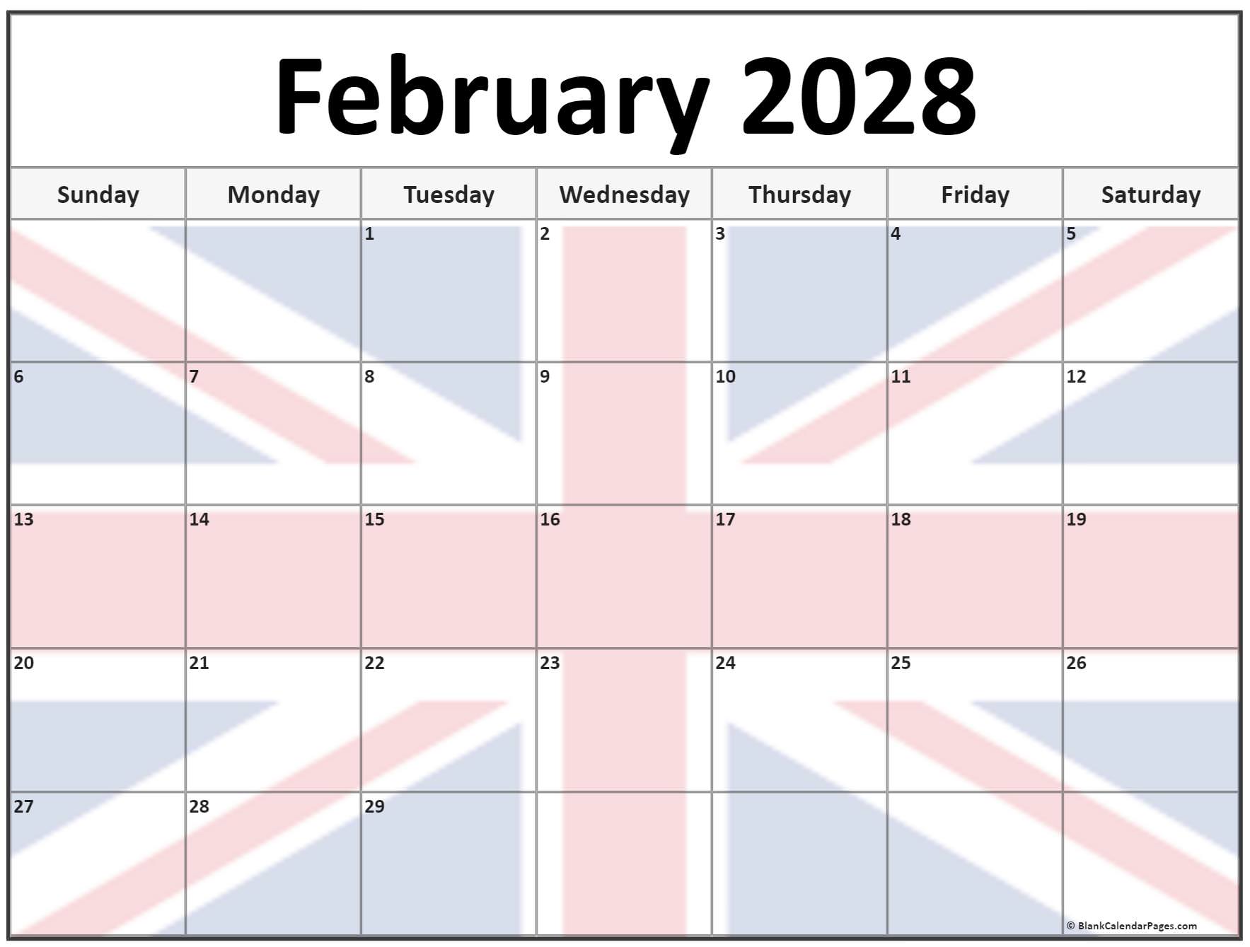 Collection of February 2028 photo calendars with image filters.