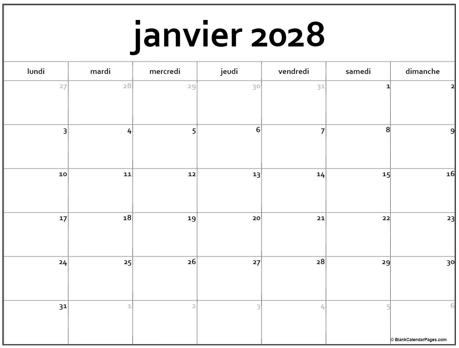 janvier 2028 calendrier imprimable | Calendrier gratuit