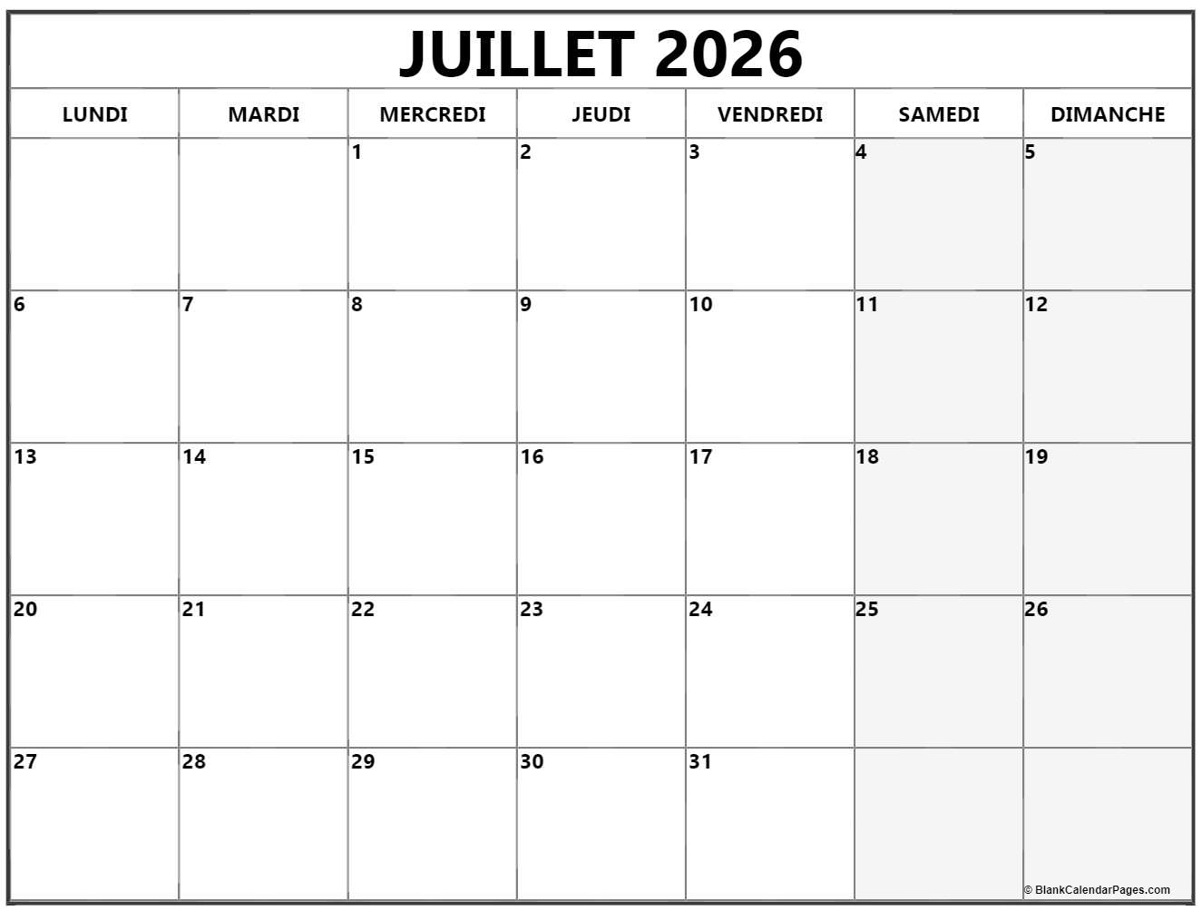 Juillet 2026 Calendrier Imprimable Calendrier Gratuit Juillet 2026 Calendrier Imprimable Calendrier Gratuit
