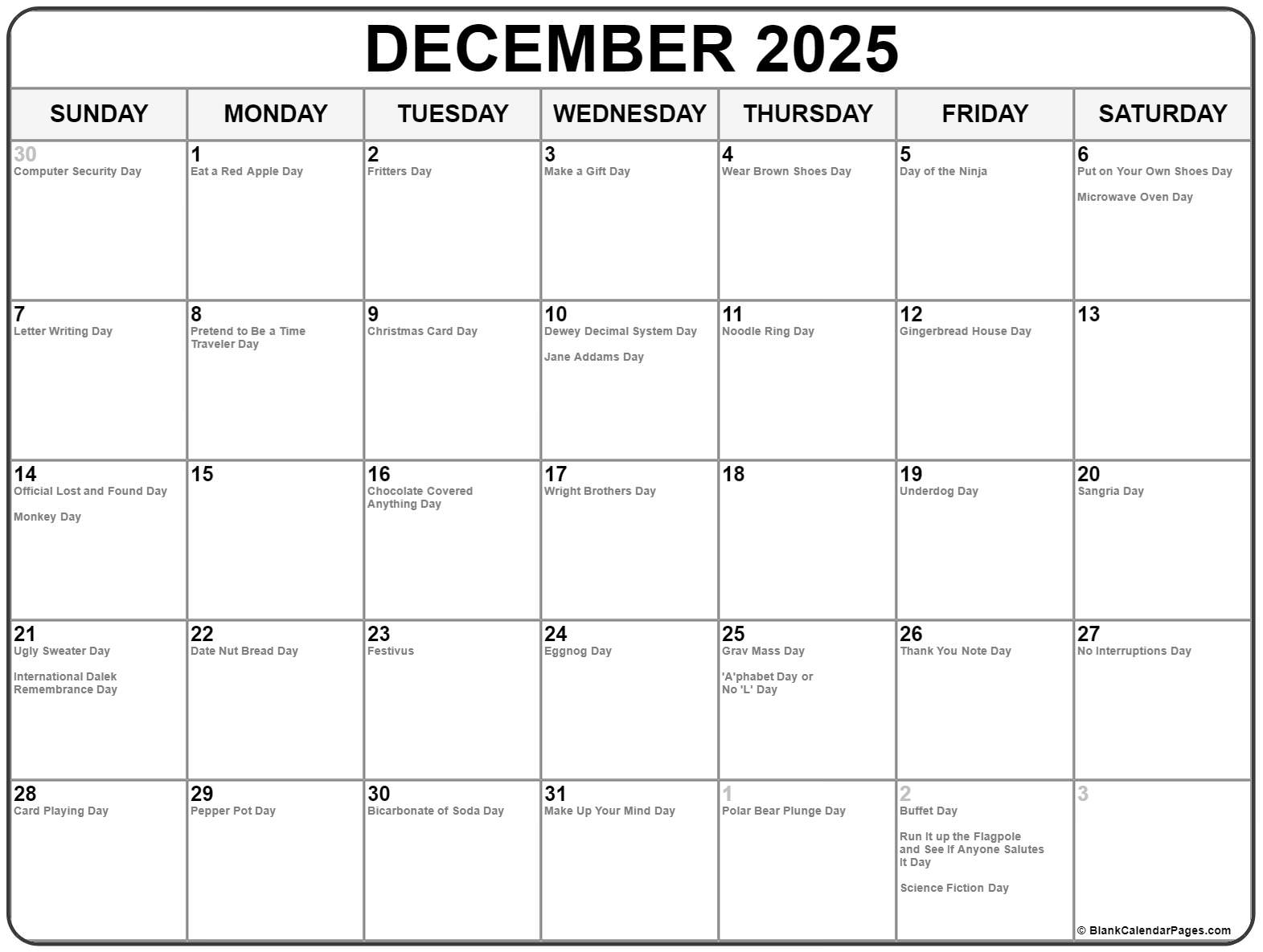 December 2023 With Holidays Calendar