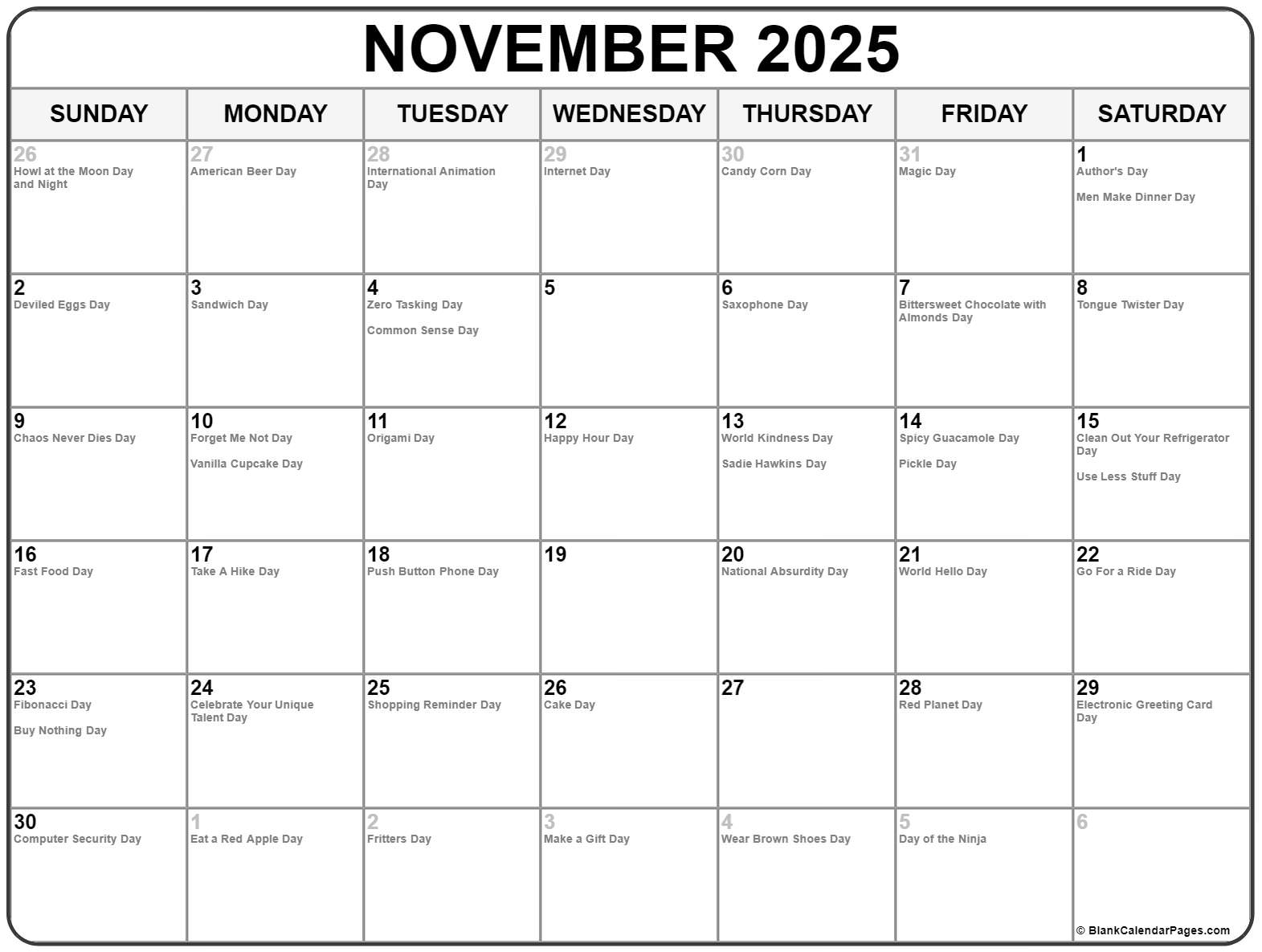 November 2022 With Holidays Calendar