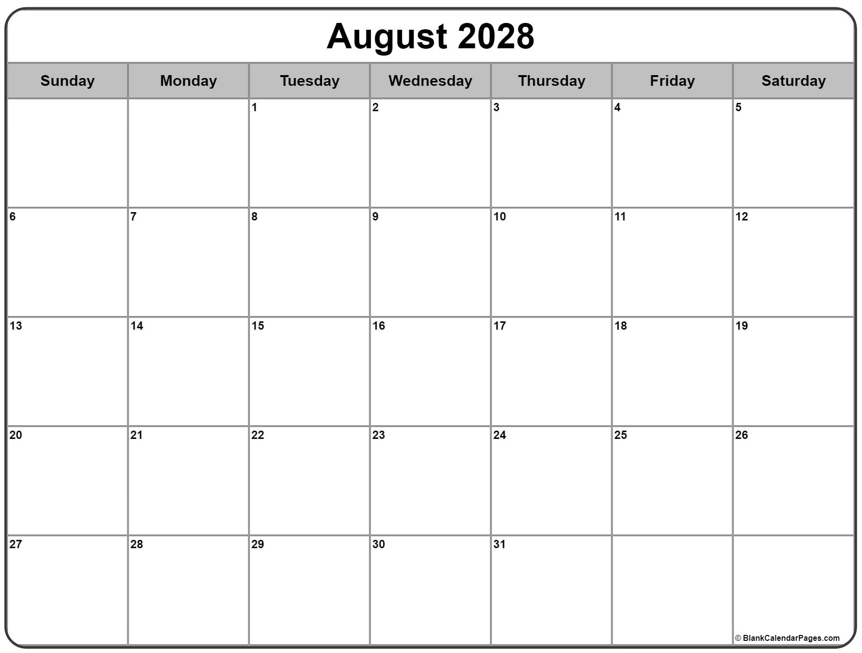 August 2028 calendar | free printable calendars
