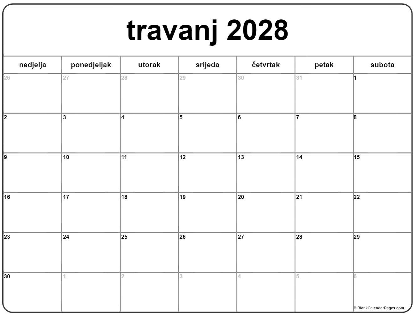 travanj 2028 besplatni kalendar za ispis | kalendar travanj