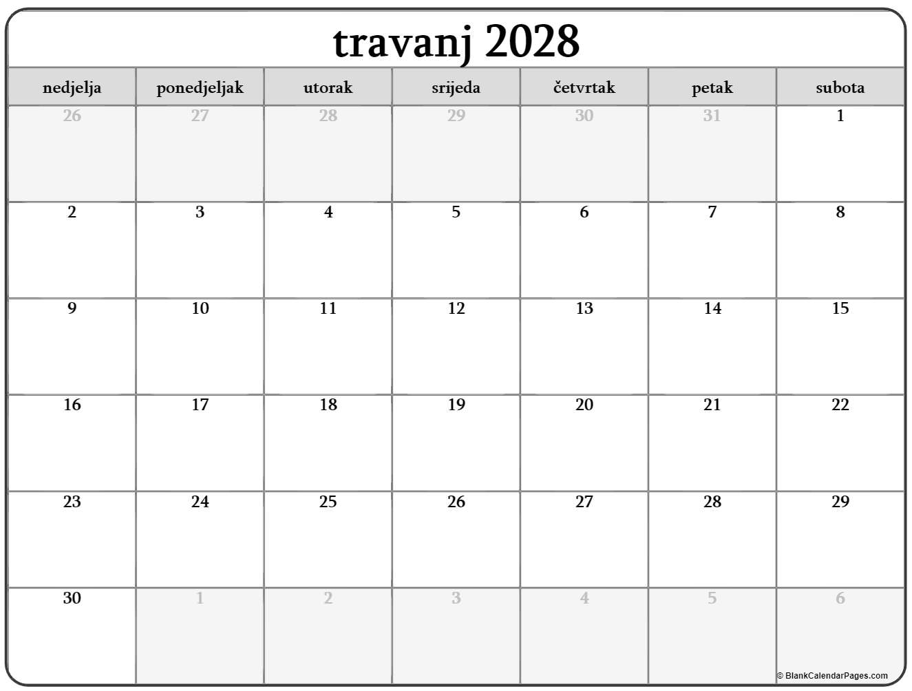 travanj 2028 besplatni kalendar za ispis | kalendar travanj