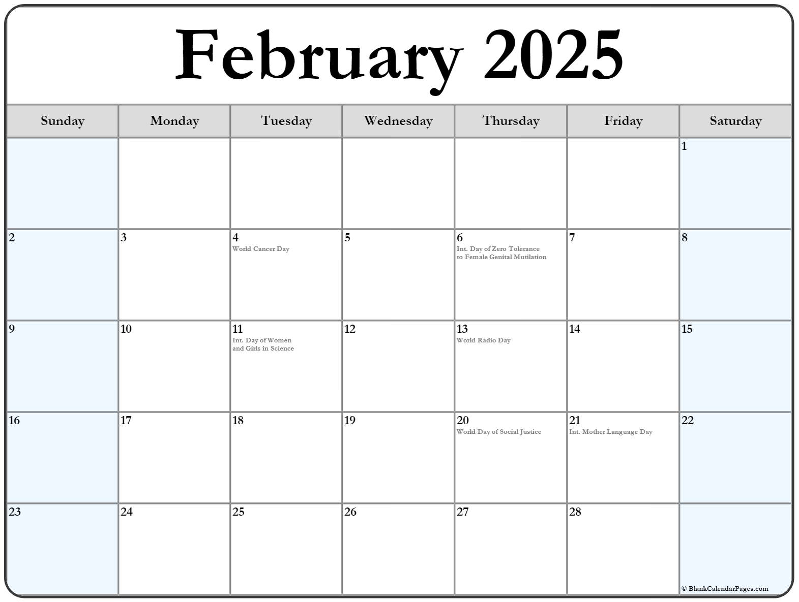 February 2025 With Holidays Calendar