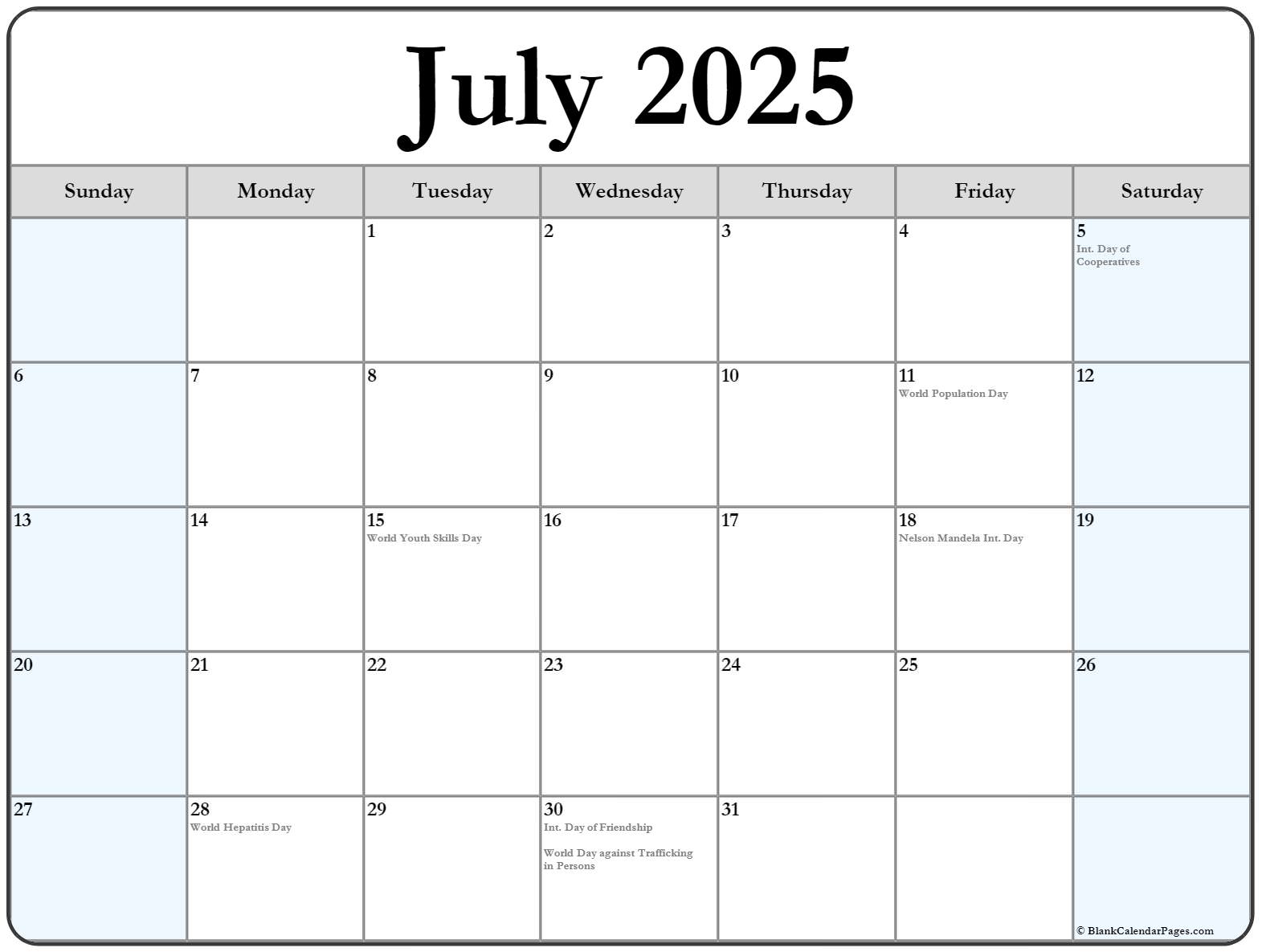 Free Printable July 2023 Calendar With Holidays Minimalist Blank 