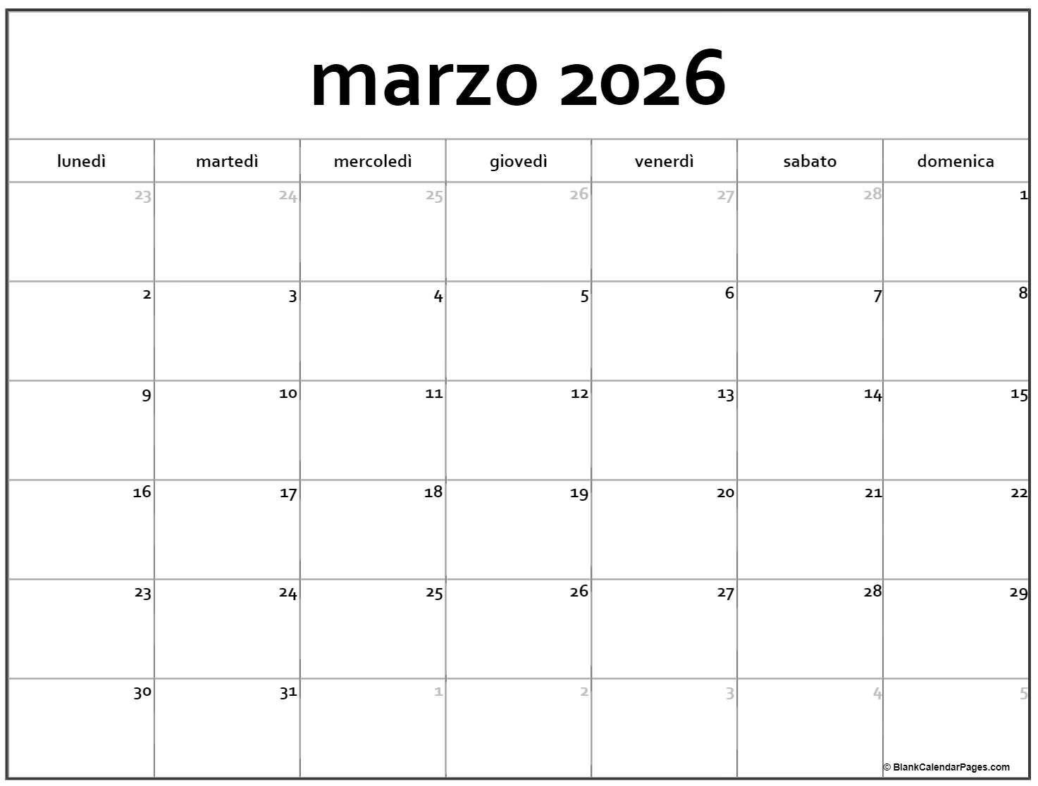 marzo 2026 calendario gratis italiano | Calendario marzo