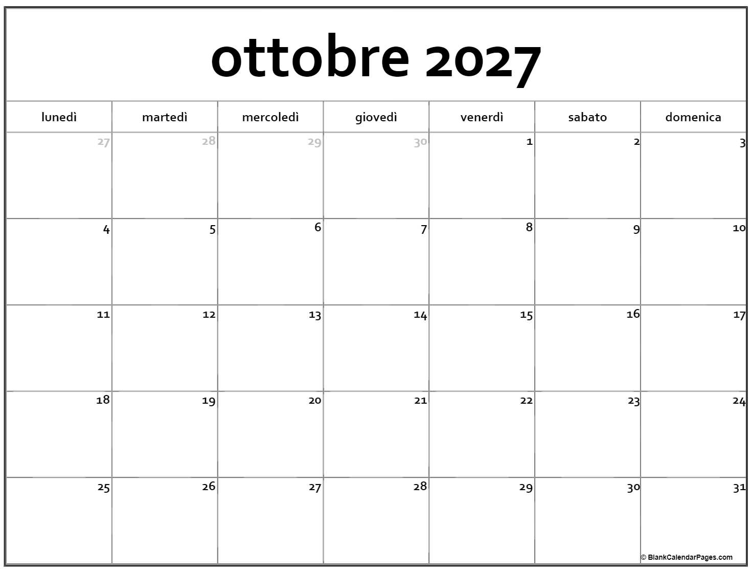 ottobre 2027 calendario gratis italiano | Calendario ottobre