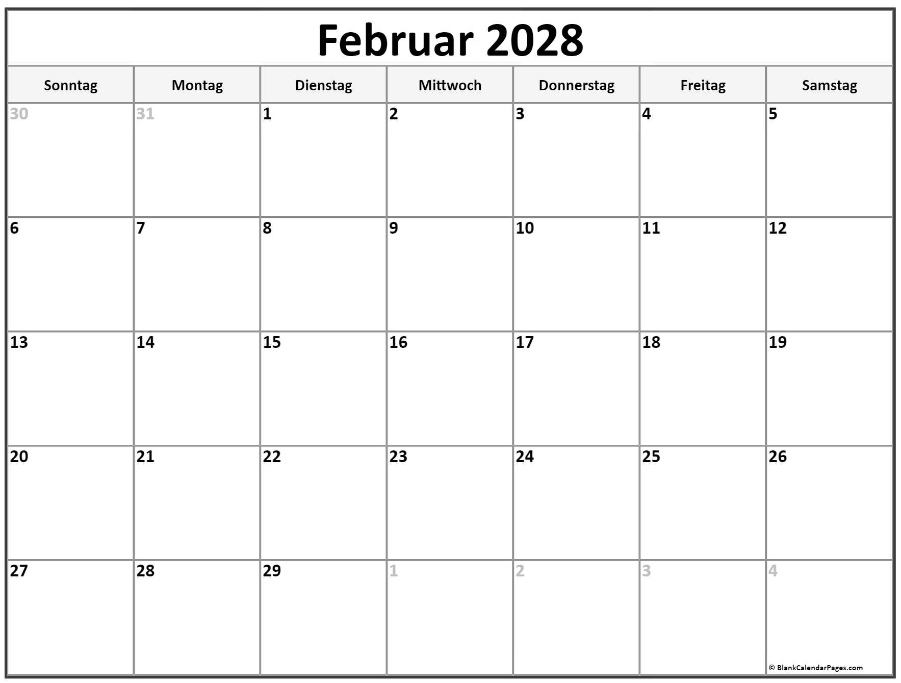 Februar 2028 kalender auf Deutsch | kalender 2028