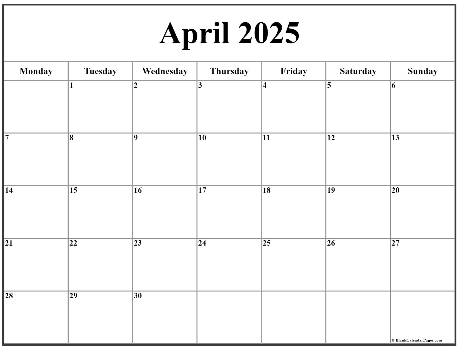 April 2023 Monday Calendar Monday To Sunday
