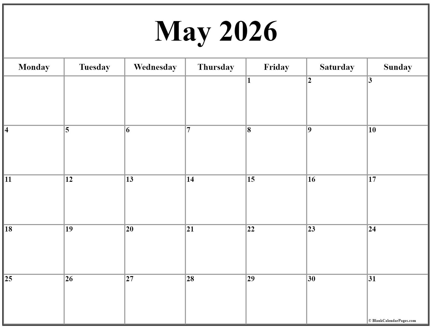 May 2020 Monday Calendar Monday To Sunday