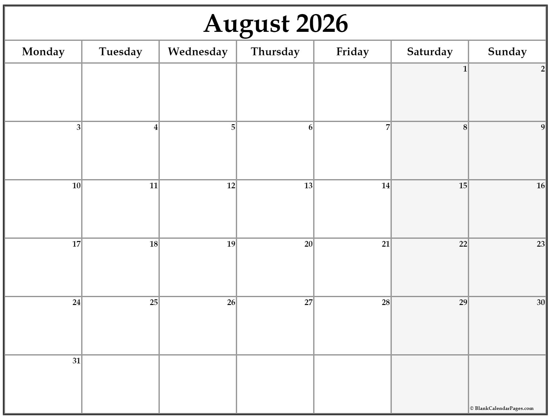 August 2024 Calendar Monday Starting Misty Angelina