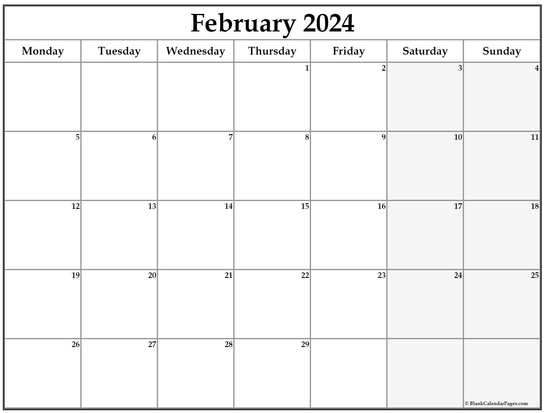 February 2024 Monday Calendar Monday To Sunday